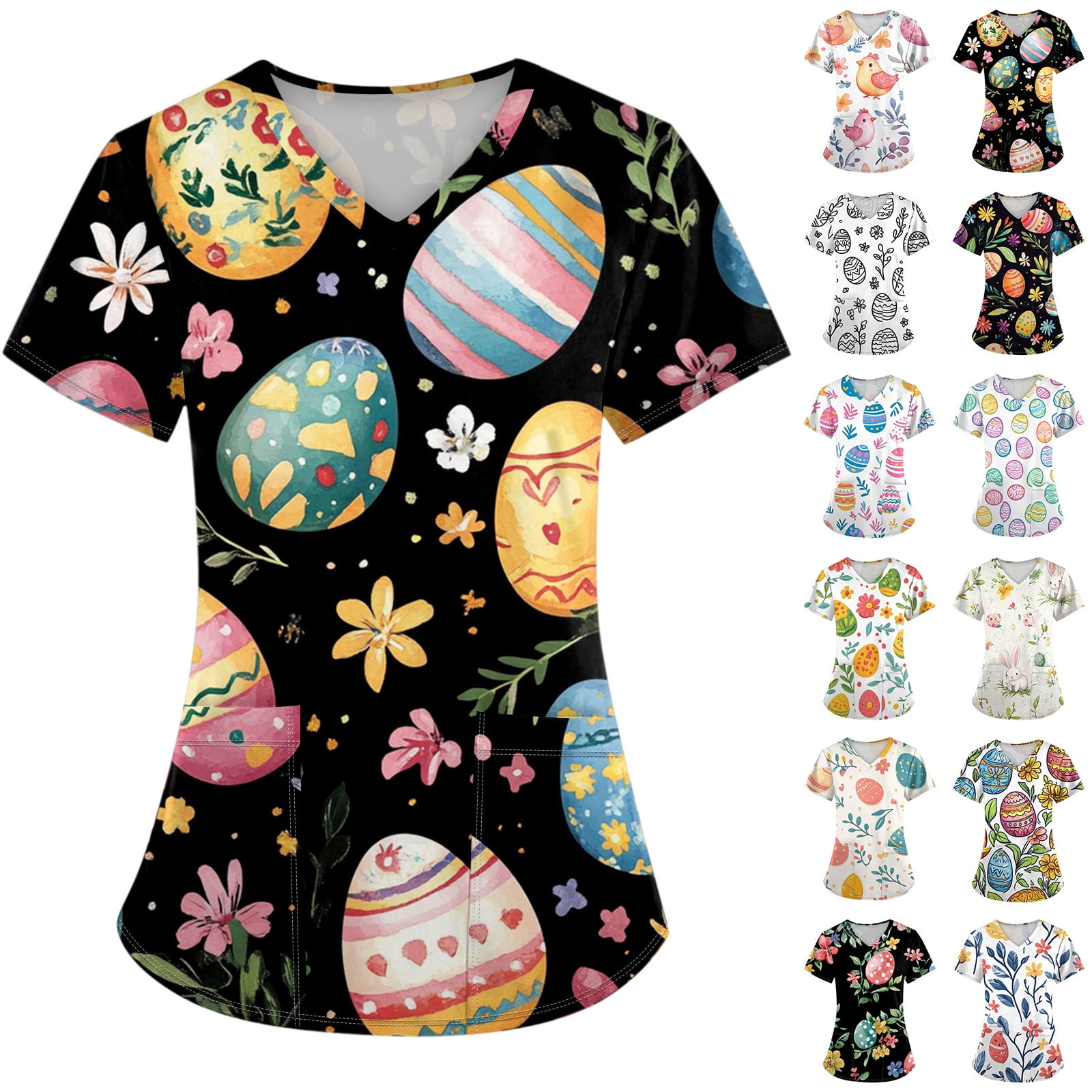 DBAIXID Easter Scrubs Women Big 3d Print Rabbit Trendy Graphic Funny ...
