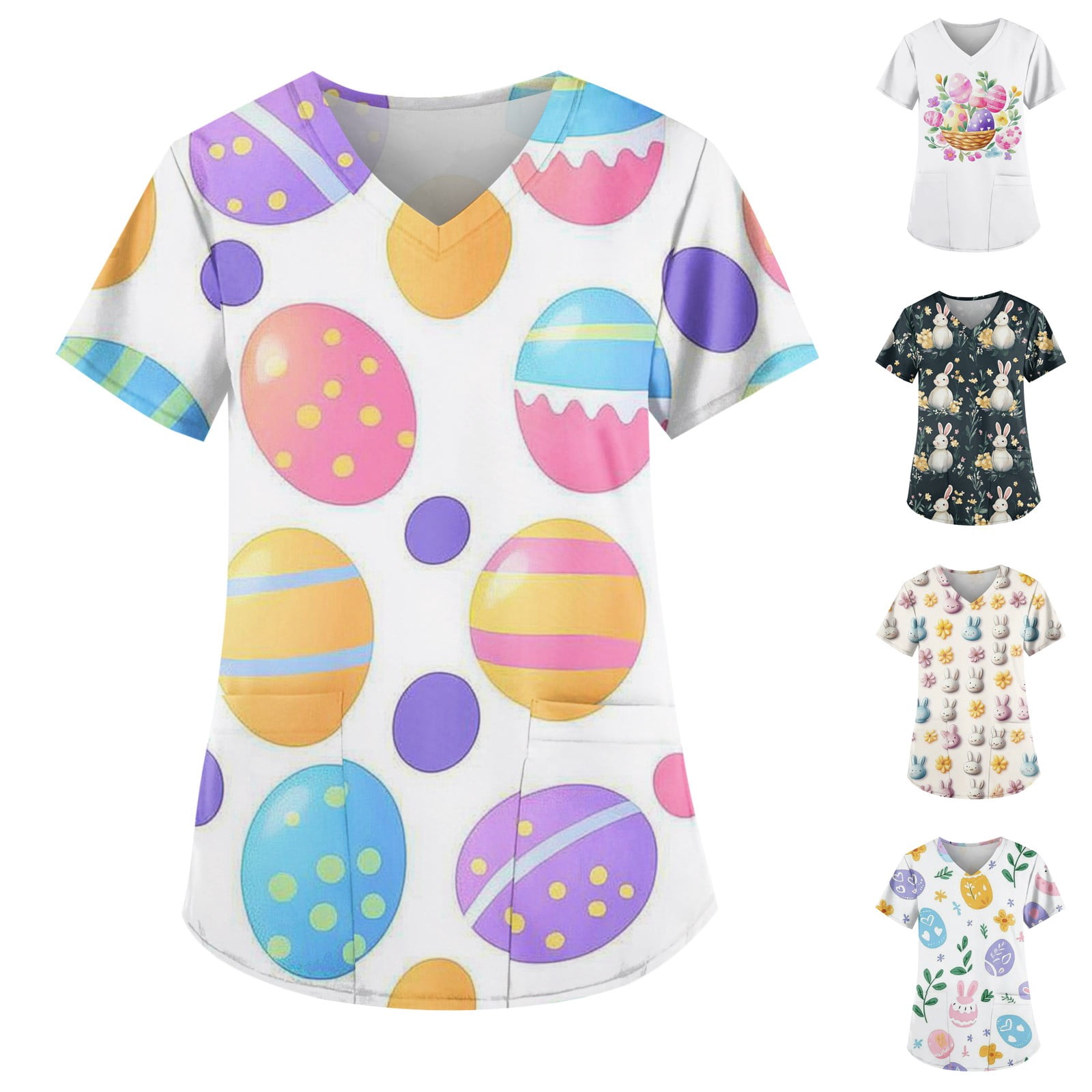 DBAIXID Easter Scrubs Women 尺码 Big V Neck Bunny Light Funny Cute ...