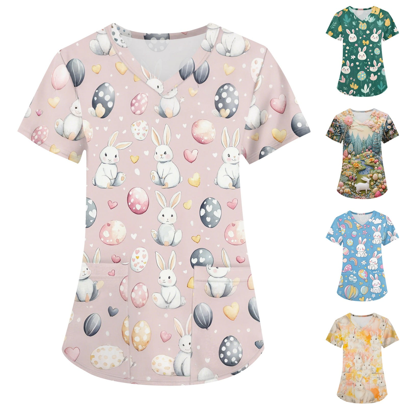 DBAIXID Easter Scrubs for Women In Store Big Short Sleeve Cute Dressy ...