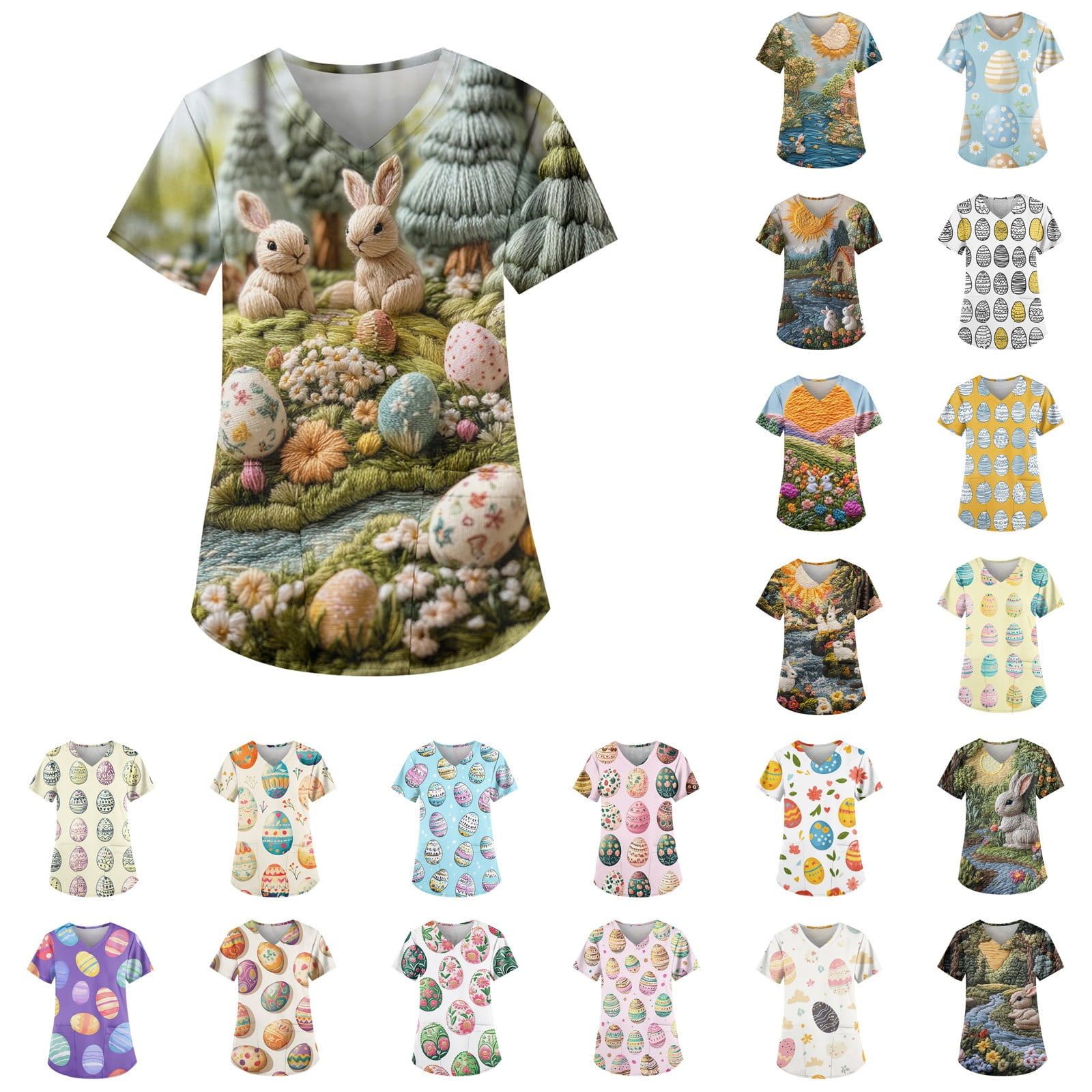 DBAIXID Easter Scrubs Women 尺码 Oversized Rabbit Bunny Dressy Short ...