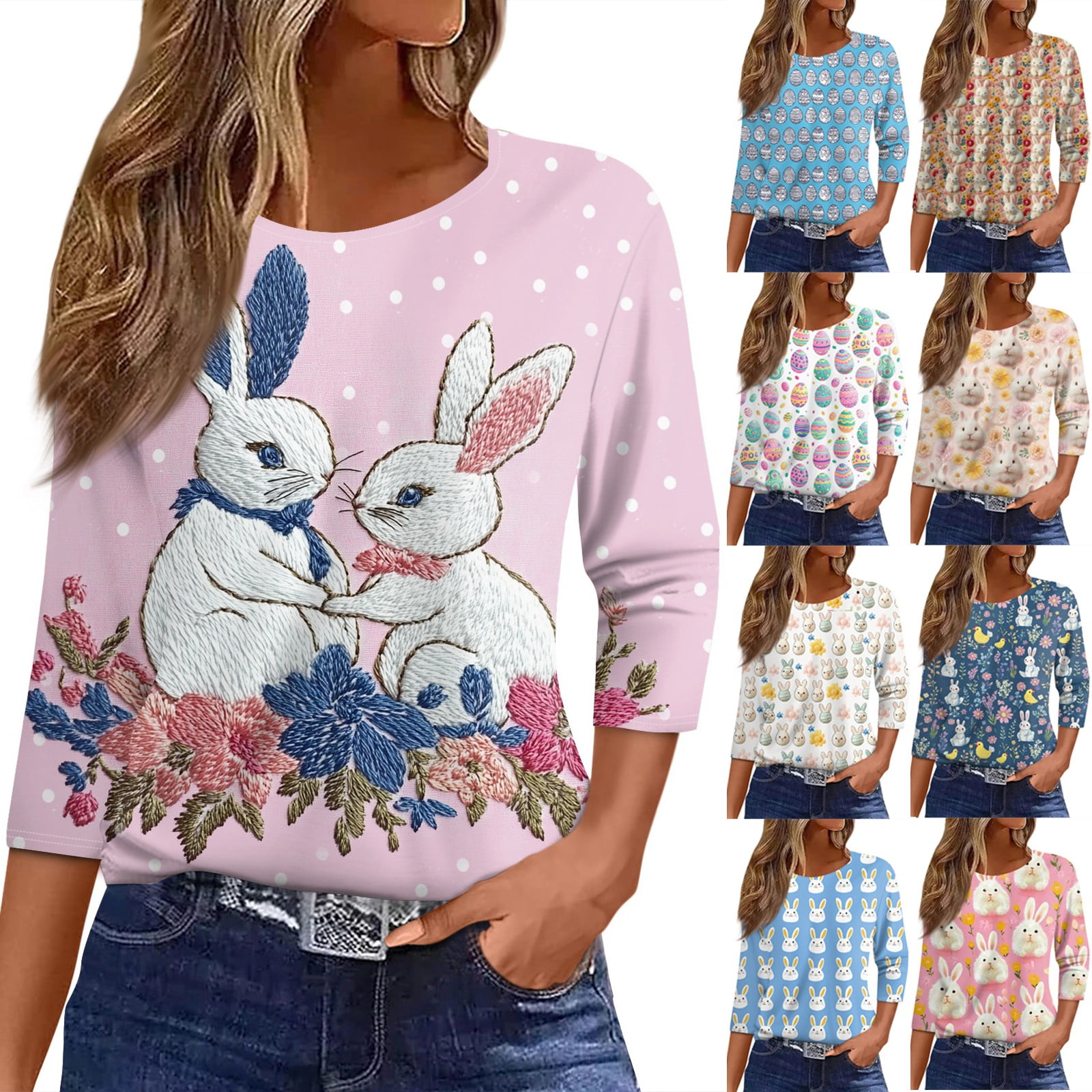 DBAIXID Easter Shirts for Women 2024 3/4 Sleeve Plus Size with Pockets ...