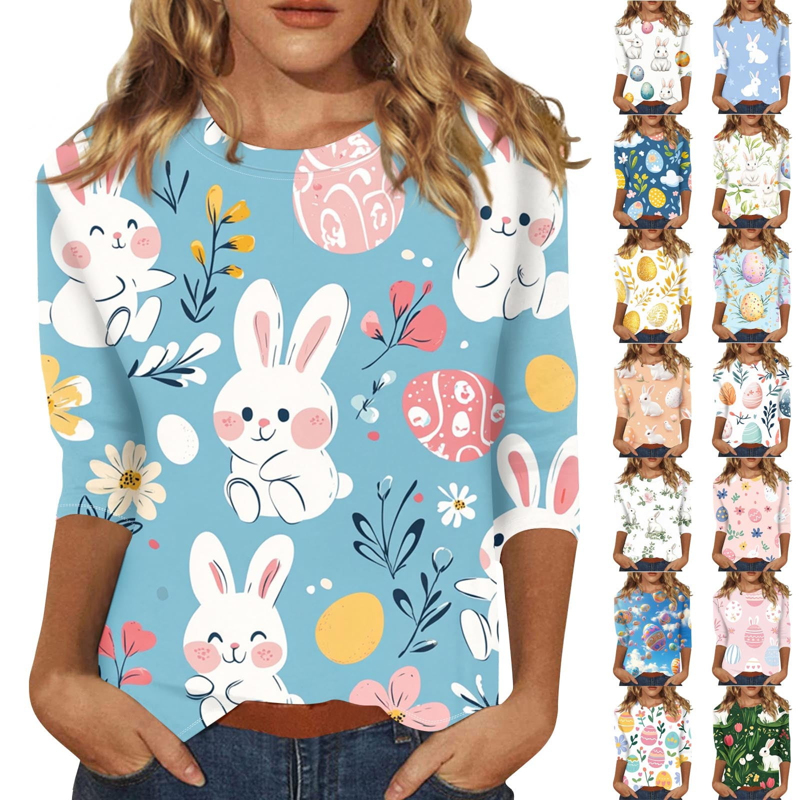 DBAIXID Easter Shirts for Women 3/4 Sleeve Plus Size with Pockets Light ...