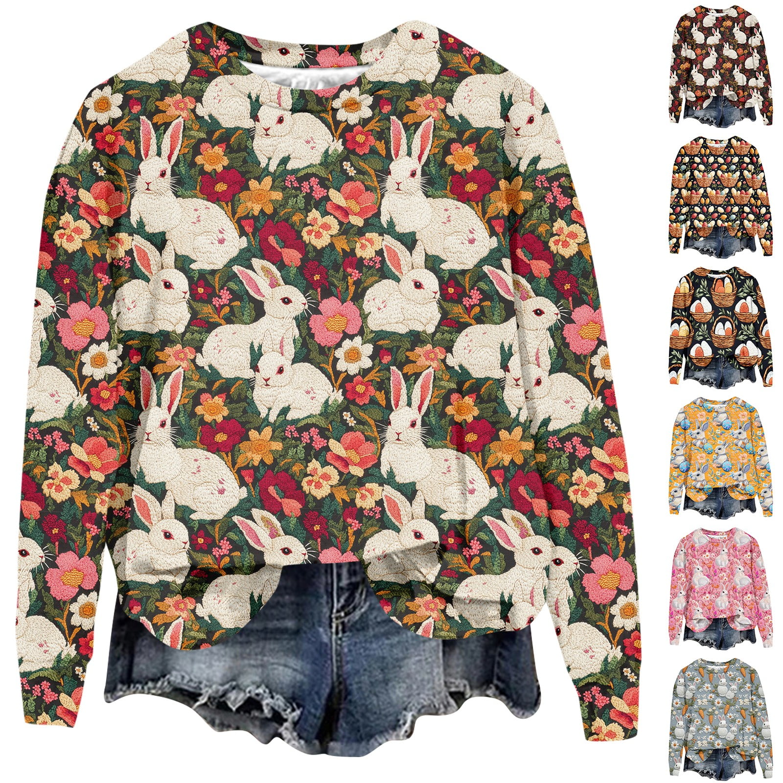 DBAIXID Easter Sweatshirt for Women Plus Size Oversized Graphic Holiday ...