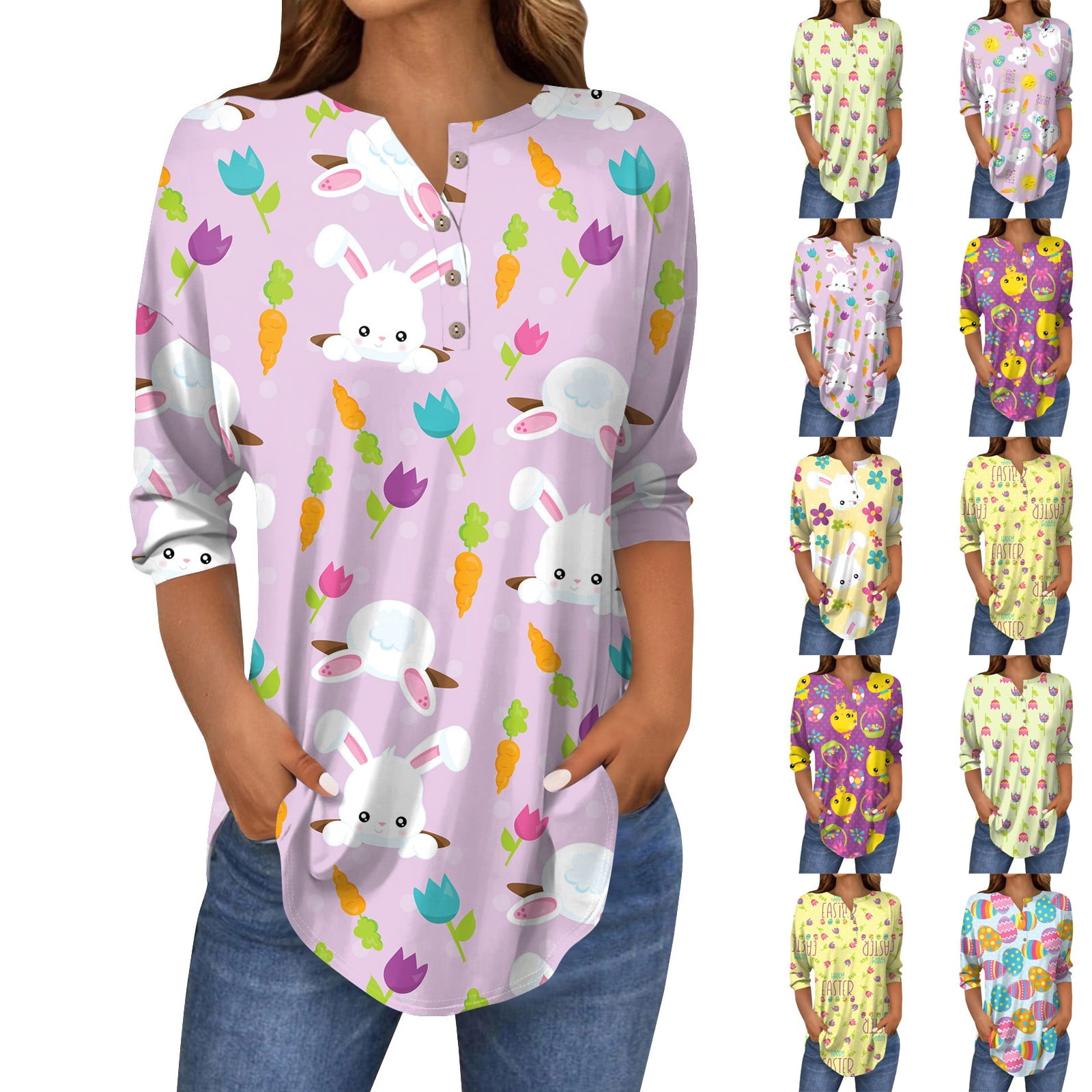 DBAIXID Easter Tops Women Long Sleeve Plus Size Funny Light Eggs Easter ...