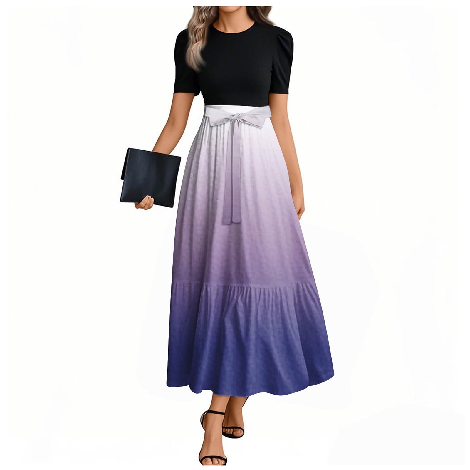 DBAIXID Floral Summer Maxi Dresses for Women 2025 Wrap Short Sleeve ...