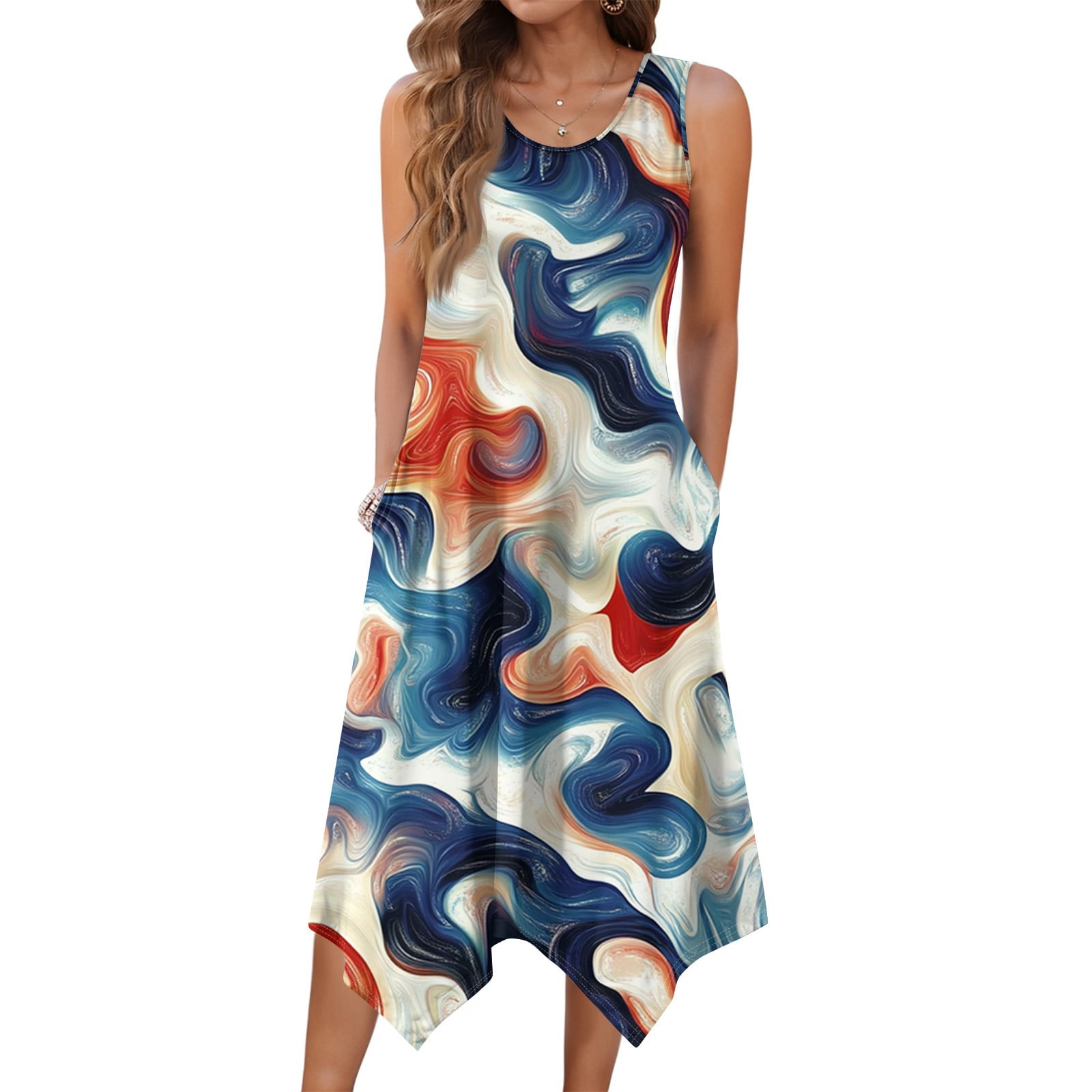 DBAIXID Fourth of July Dress for Women Crew Neck 1776 Patriotic USA ...