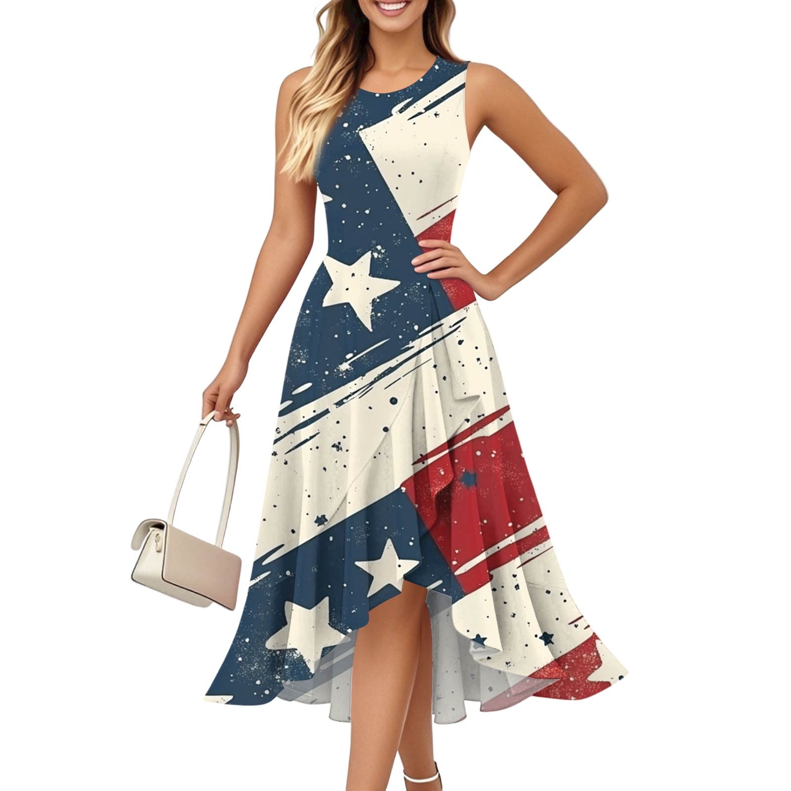 DBAIXID Fourth of July Dress for Women Crew Neck 1776 Patriotic USA ...