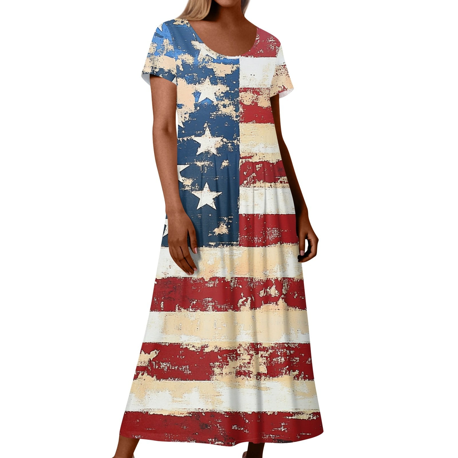 DBAIXID Fourth of July Dress for Women Crew Neck Red White Blue 1776 ...