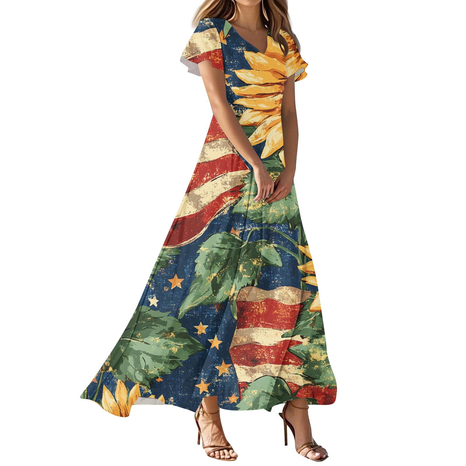 DBAIXID Fourth of July Dress for Women Sleeveless Red White and Blue ...