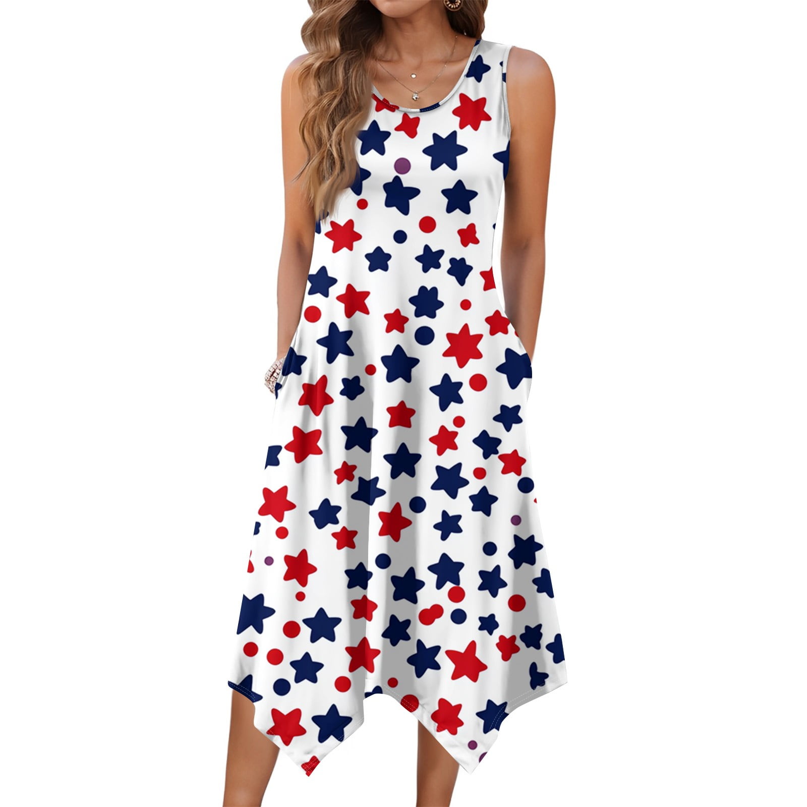 DBAIXID Fourth of July Womens Dress Crew Neck 1776 Patriotic Plus Size ...