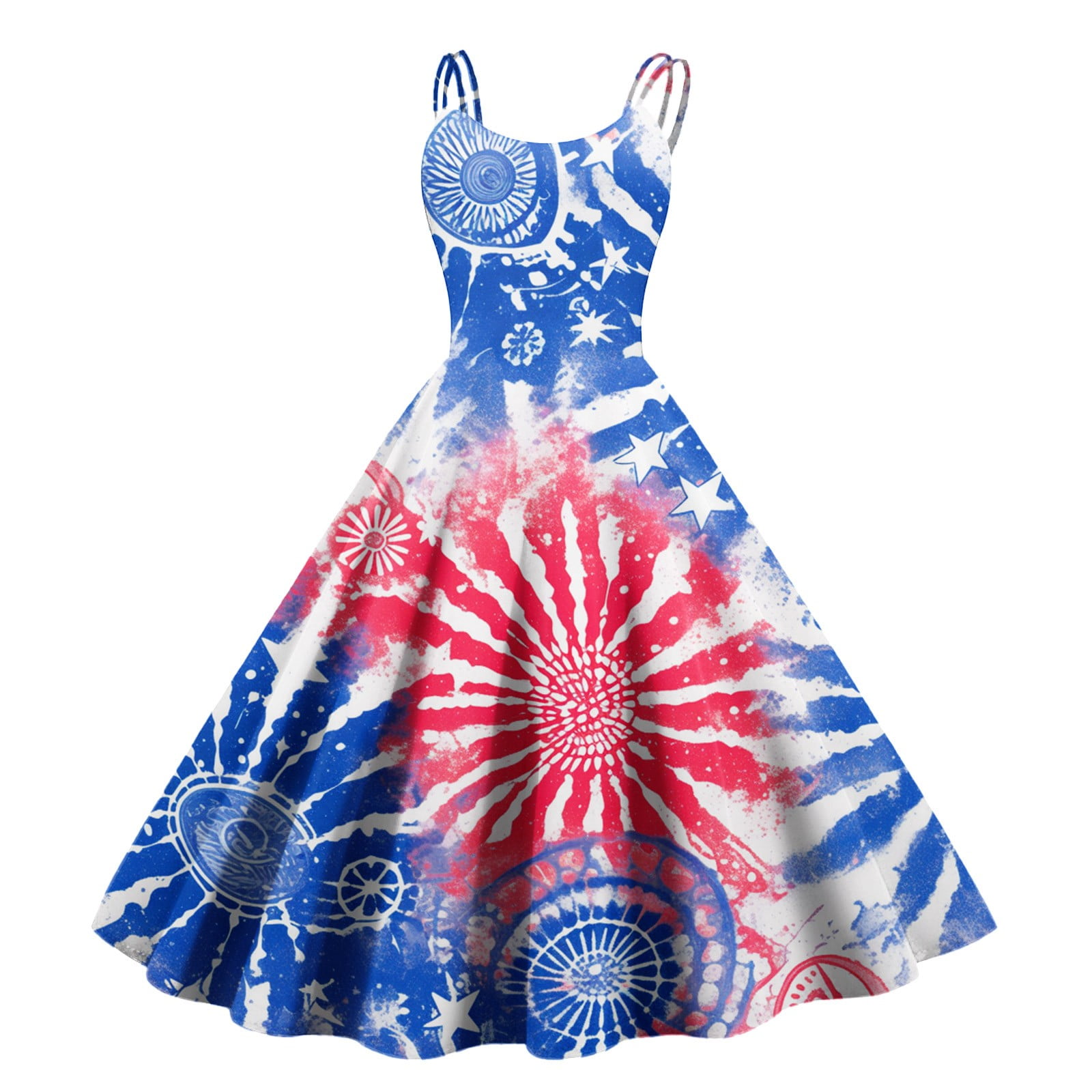 DBAIXID Fourth of July Womens Dress Round 1776 Patriotic Red White and ...