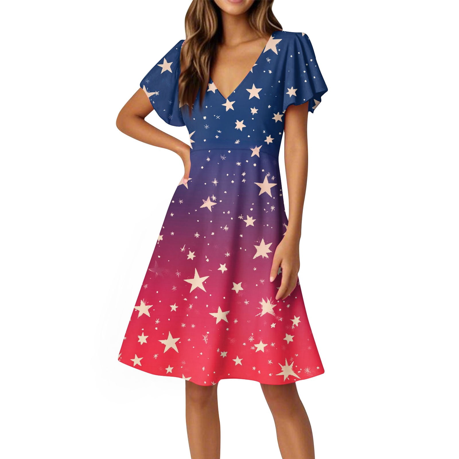 DBAIXID Fourth of July Womens Dress Short Sleeve Plus Size USA American ...