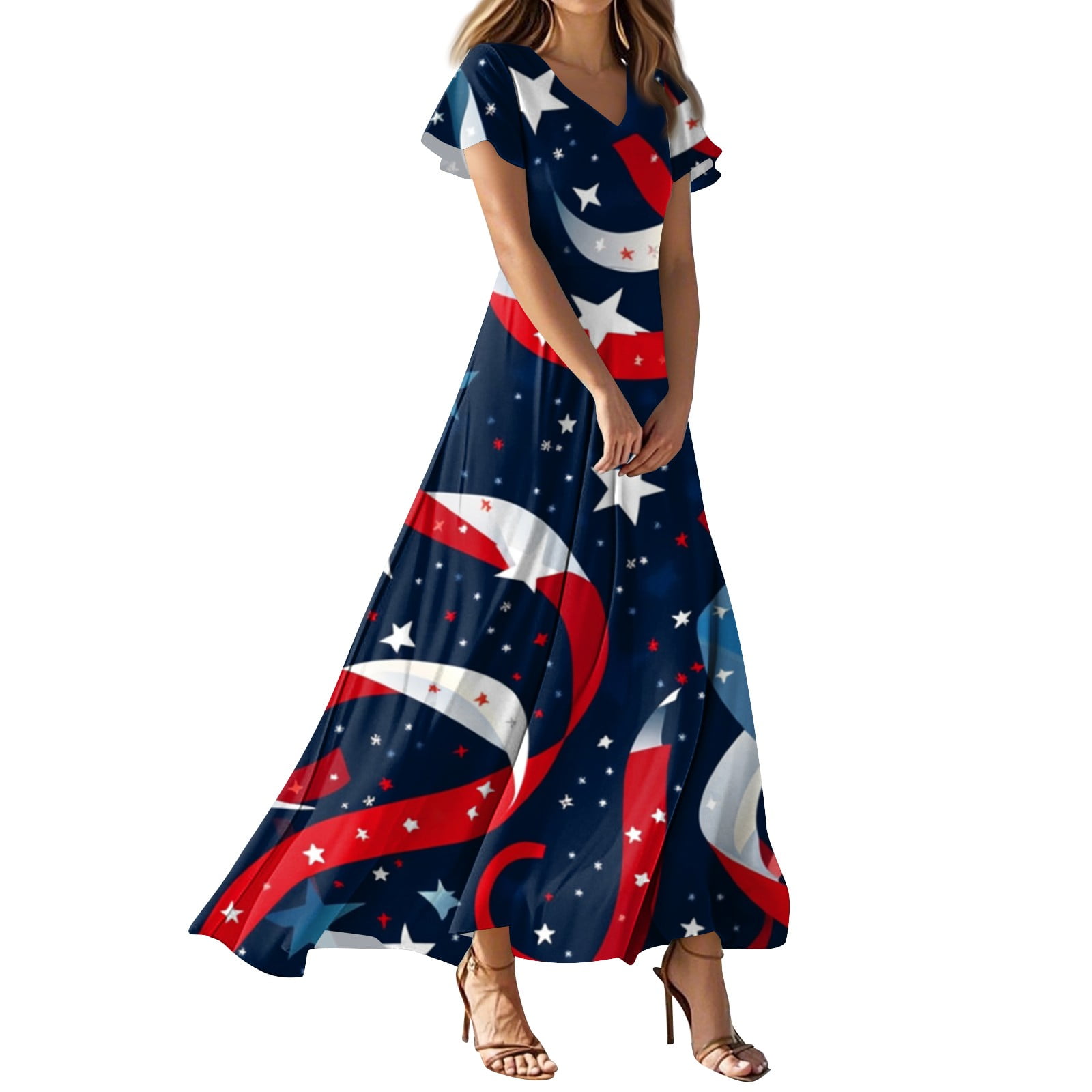 DBAIXID Fourth of July Womens Dress Sleeveless USA American Flag 1776 ...