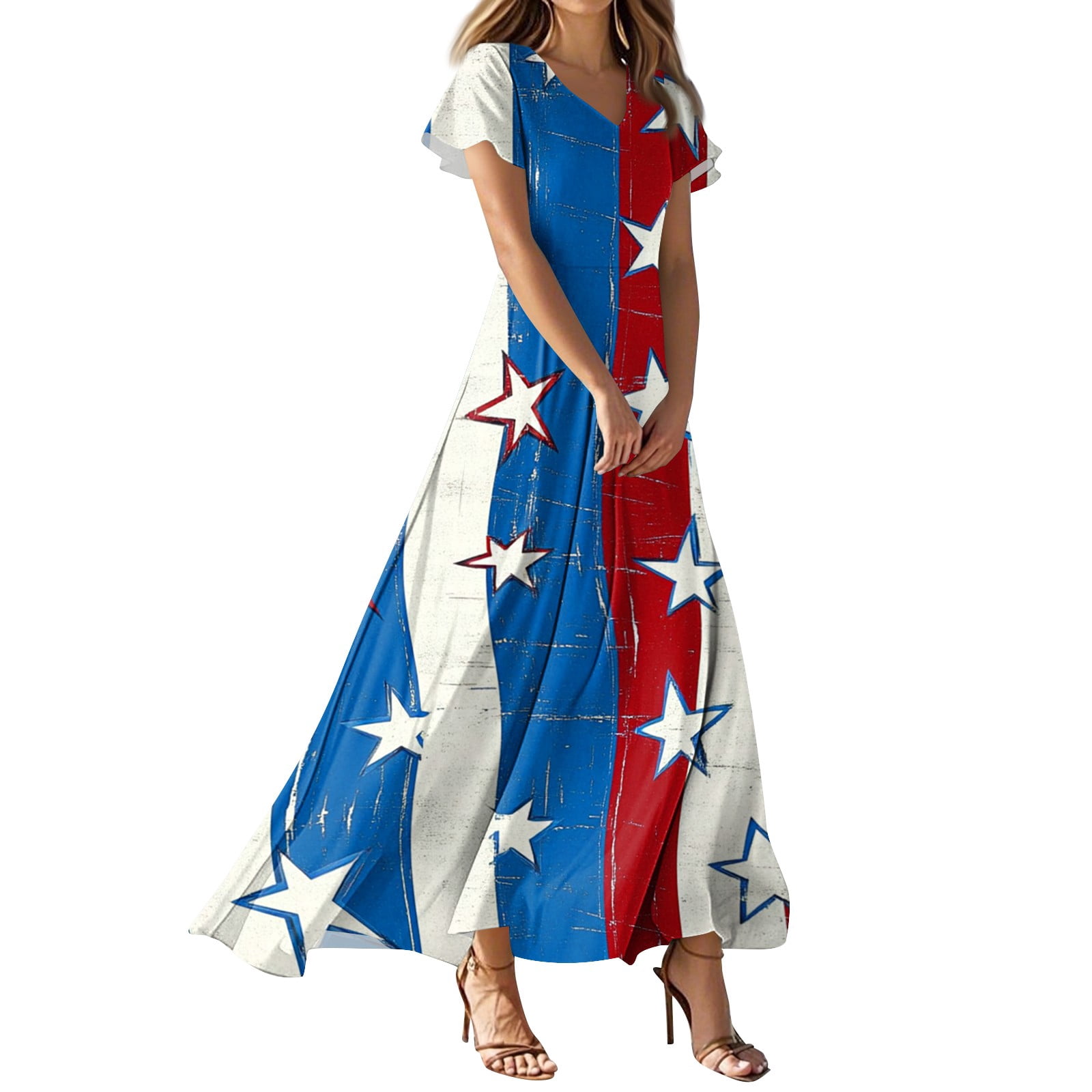 DBAIXID Fourth of July Womens Dress Sleeveless USA American Flag Red ...