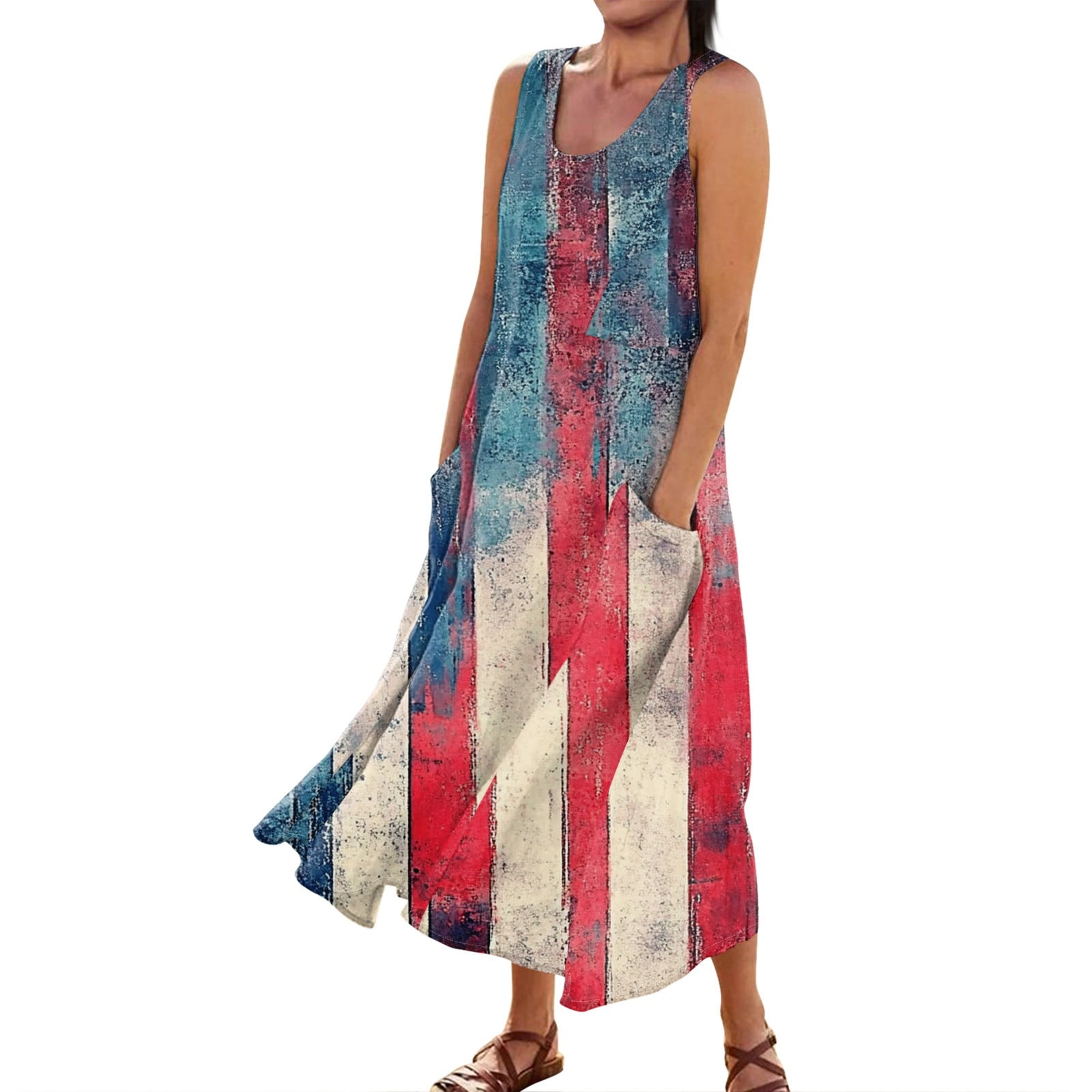 DBAIXID Fourth of July Womens Dress V-Neck Plus Size 1776 Patriotic ...