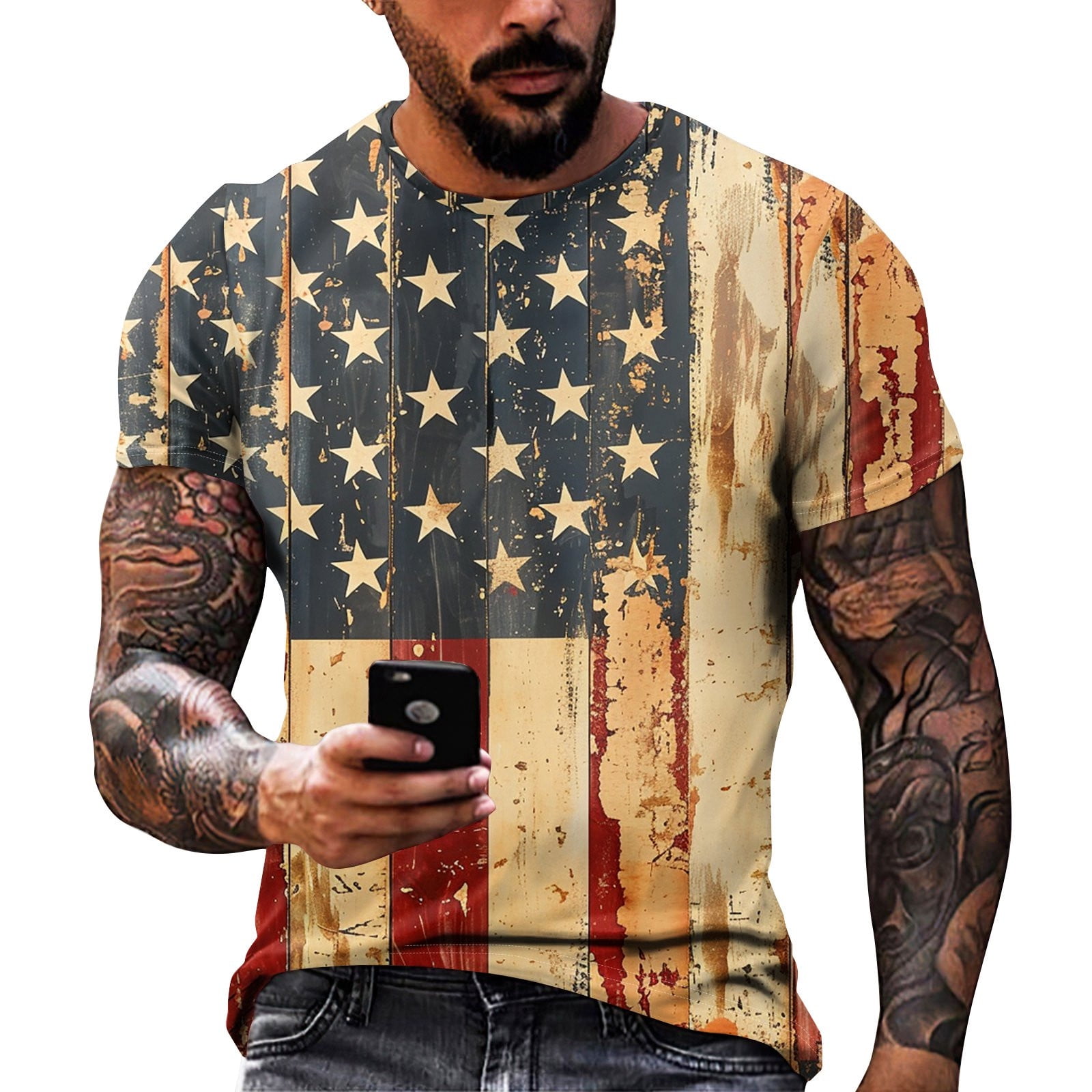DBAIXID Fourth Of July Tops Mens Plus Size Usa Flag Unshackled Spirit ...