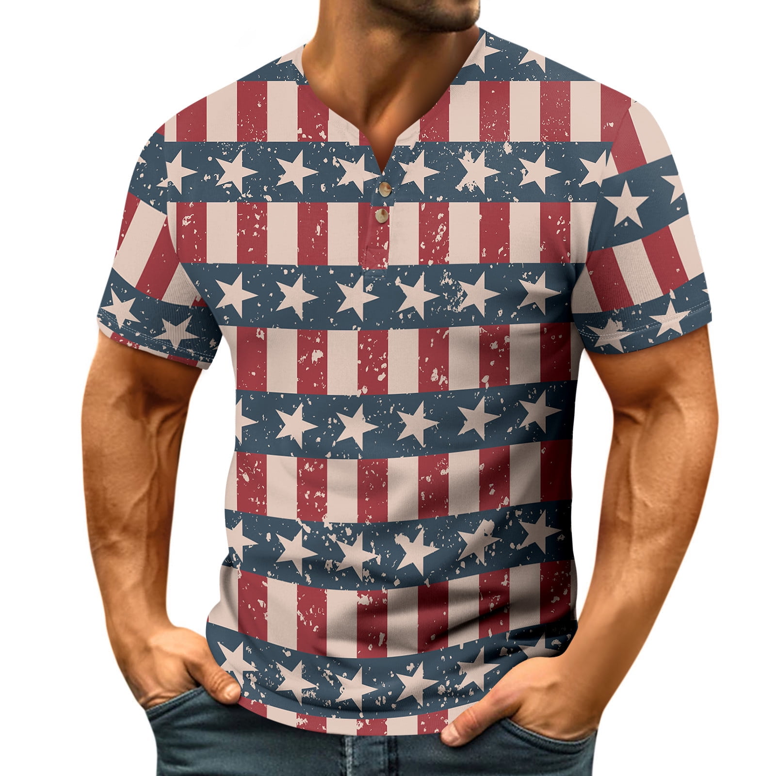 DBAIXID Fourth Of July Tops Mens Red White and Blue Patriotic ...
