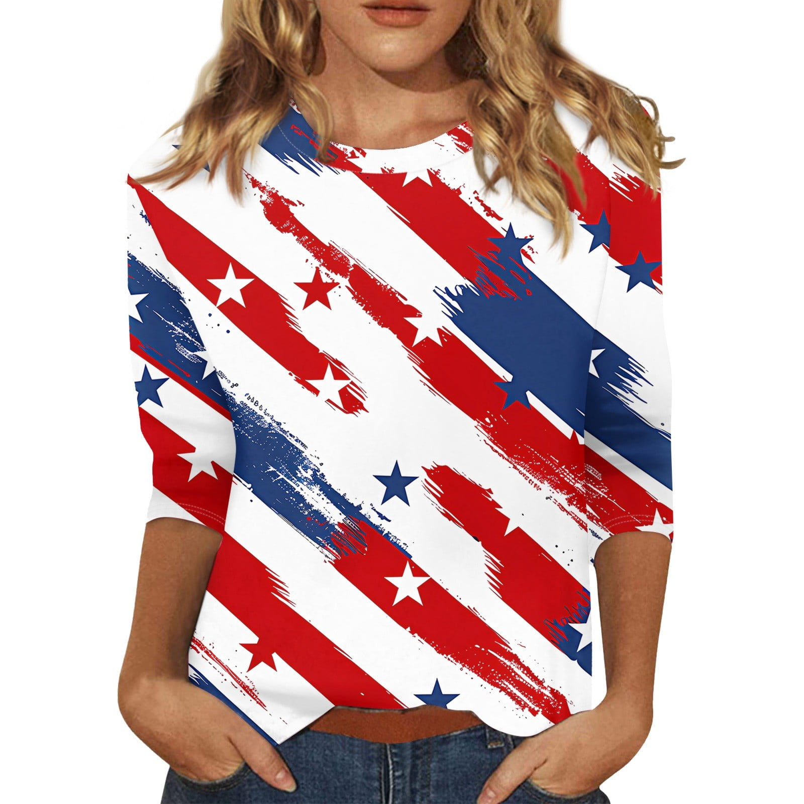 DBAIXID Independence Day 3/4 Sleeve Tops Womens American Flag ...