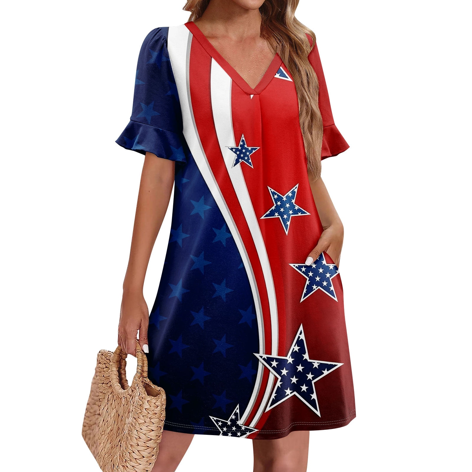 DBAIXID Independence Day Dress for Women Ruffle Short Sleeve USA ...