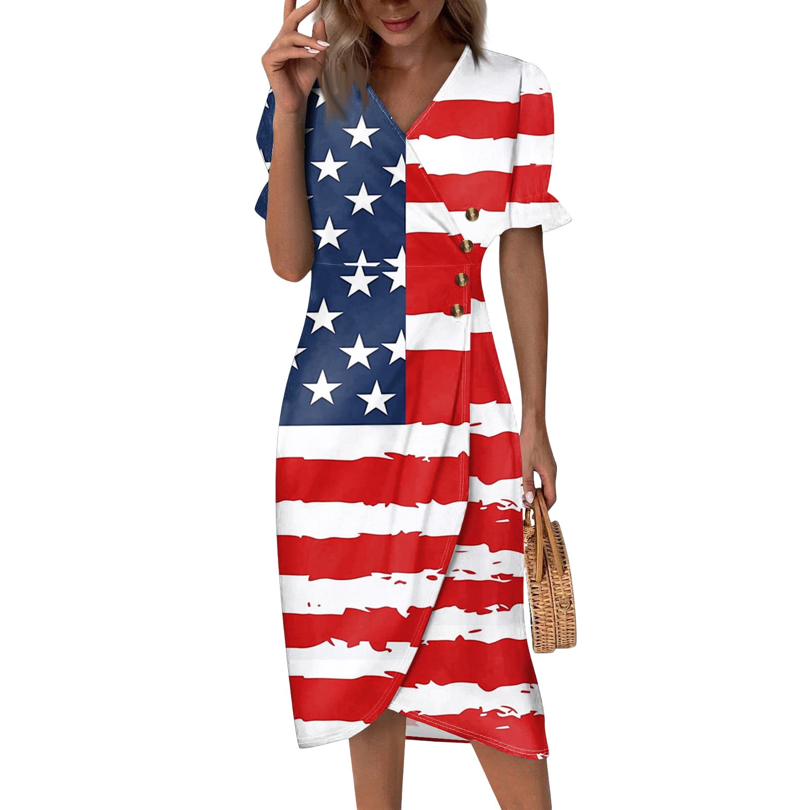 DBAIXID Independence Day Dress for Women Short Sleeve Plus Size 1776 ...