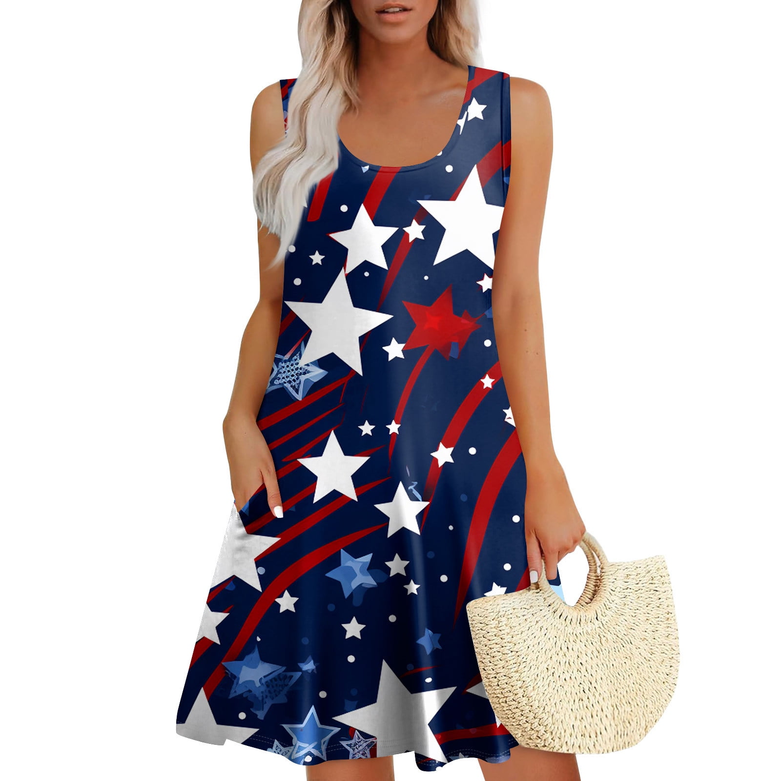 DBAIXID Independence Day Dress for Women Sleeveless 1776 Patriotic Red ...