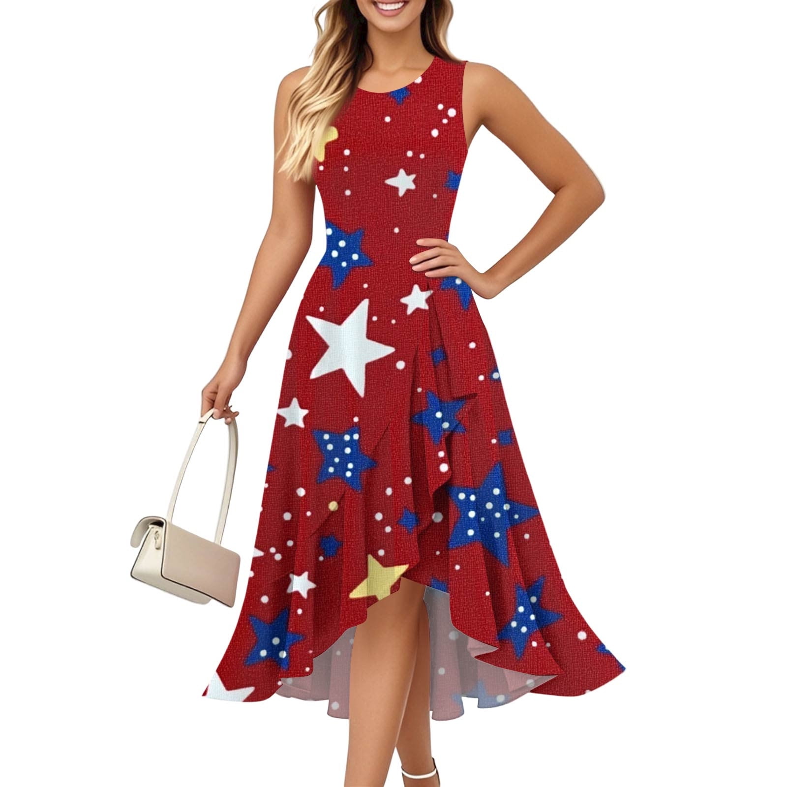 DBAIXID Independence Day Dress for Women Sleeveless 1776 Patriotic USA ...