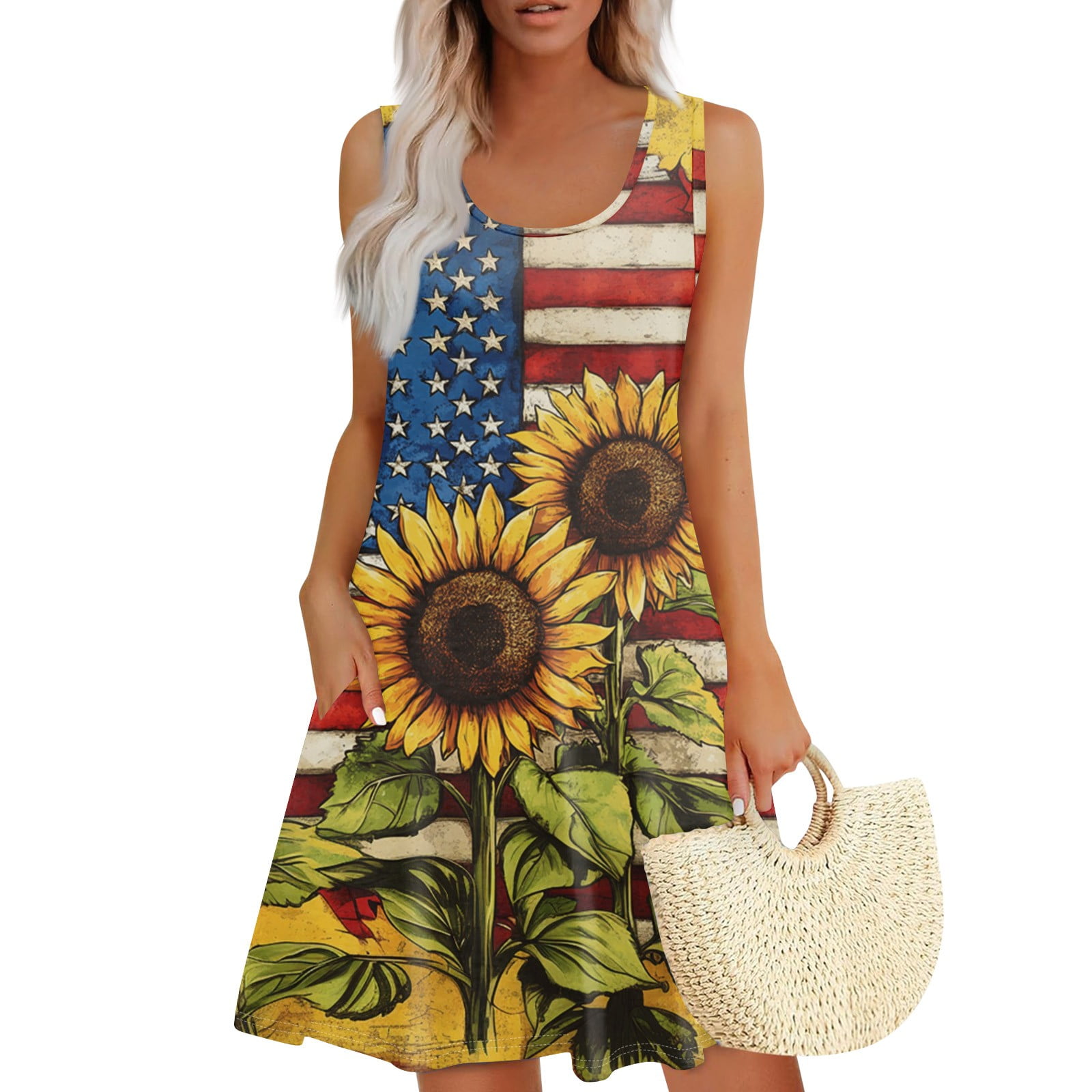 DBAIXID Independence Day Dress for Women Sleeveless 1776 Patriotic USA ...