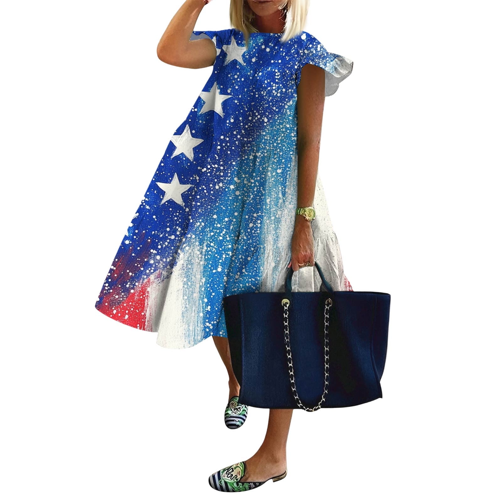 DBAIXID Independence Day Dress for Women V Neck Plus Size Red White and ...