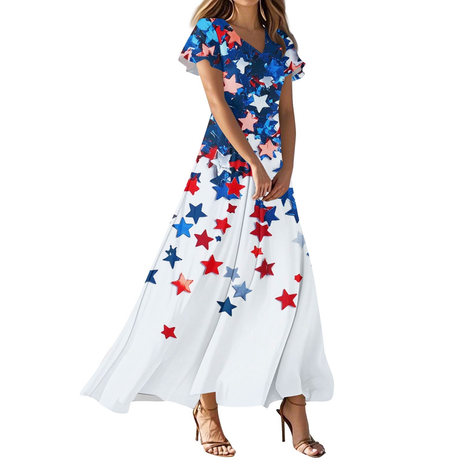 DBAIXID Independence Day Dress for Women V-Neck USA American Flag Plus ...