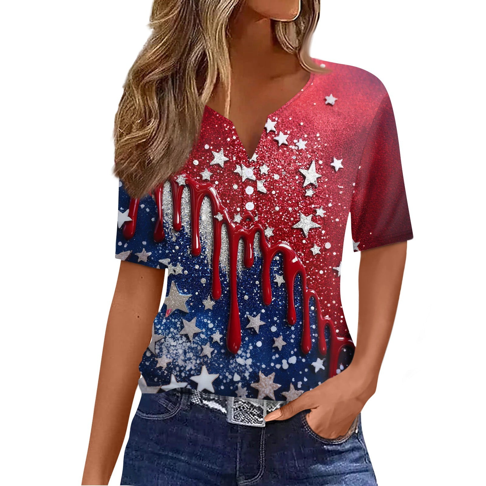 DBAIXID Independence Day T-Shirts for Women American Flag Star-Spangled ...