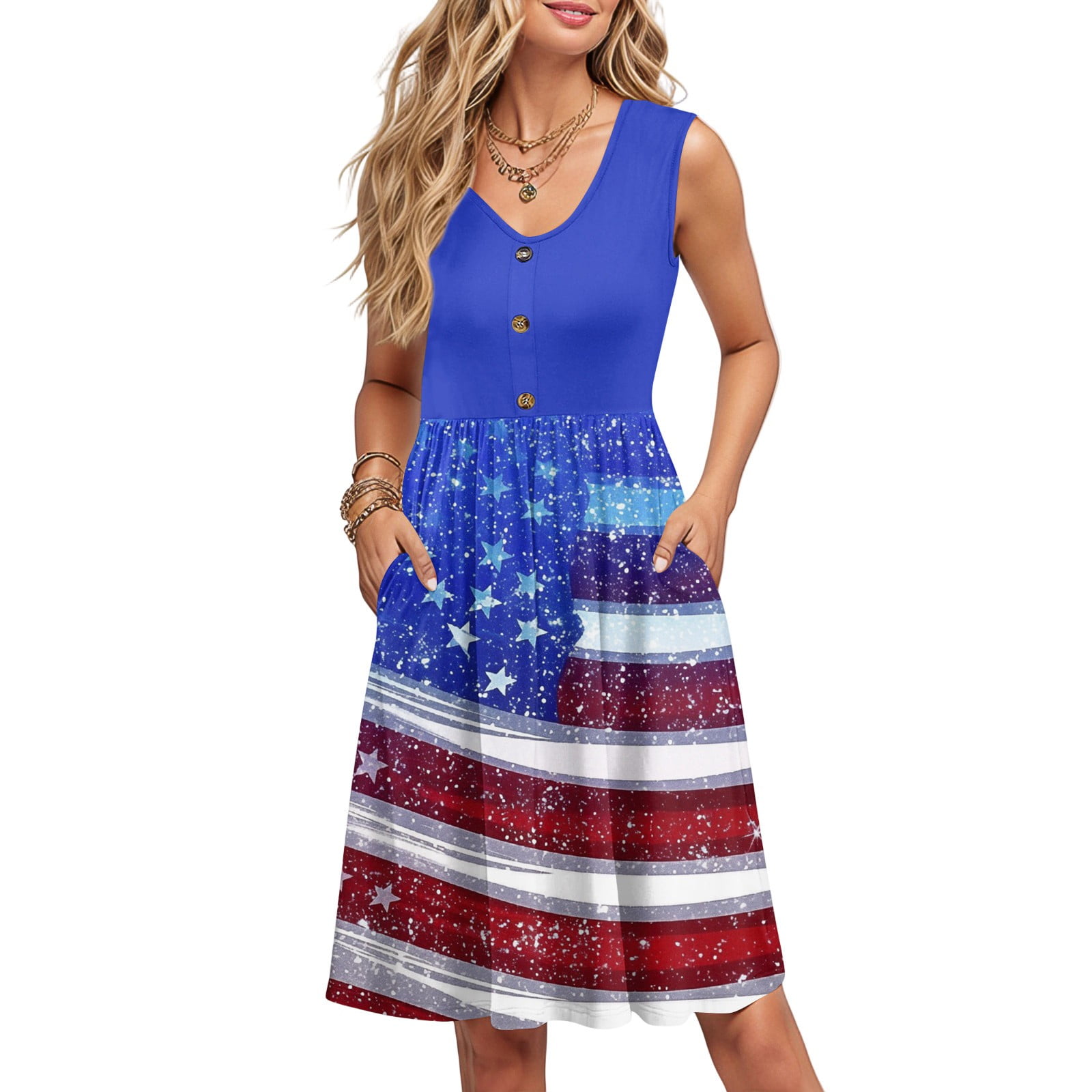 DBAIXID Independence Day Womens Dress Crew Neck 1776 Patriotic Plus ...