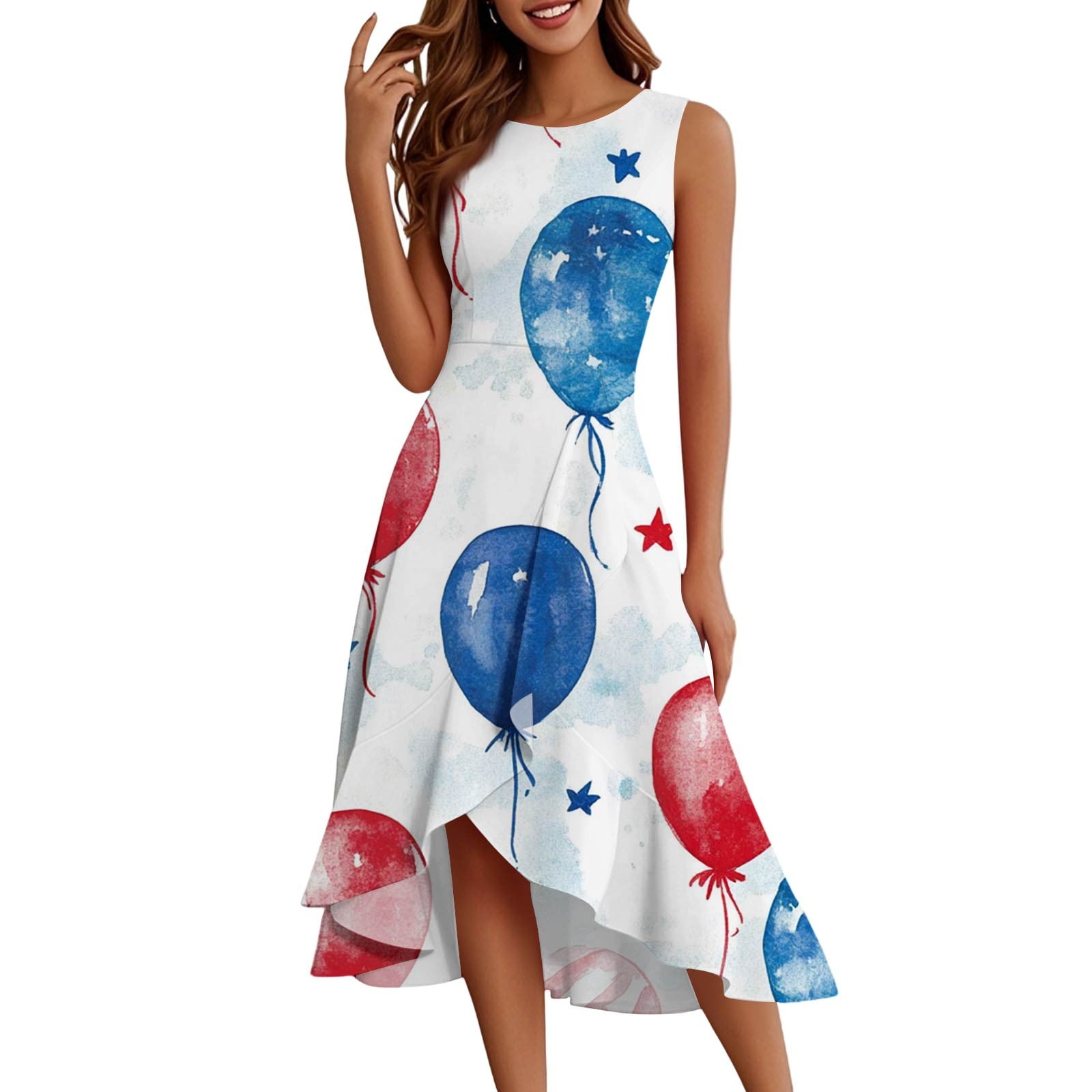 DBAIXID Independence Day Womens Dress Crew Neck 1776 Patriotic Red ...