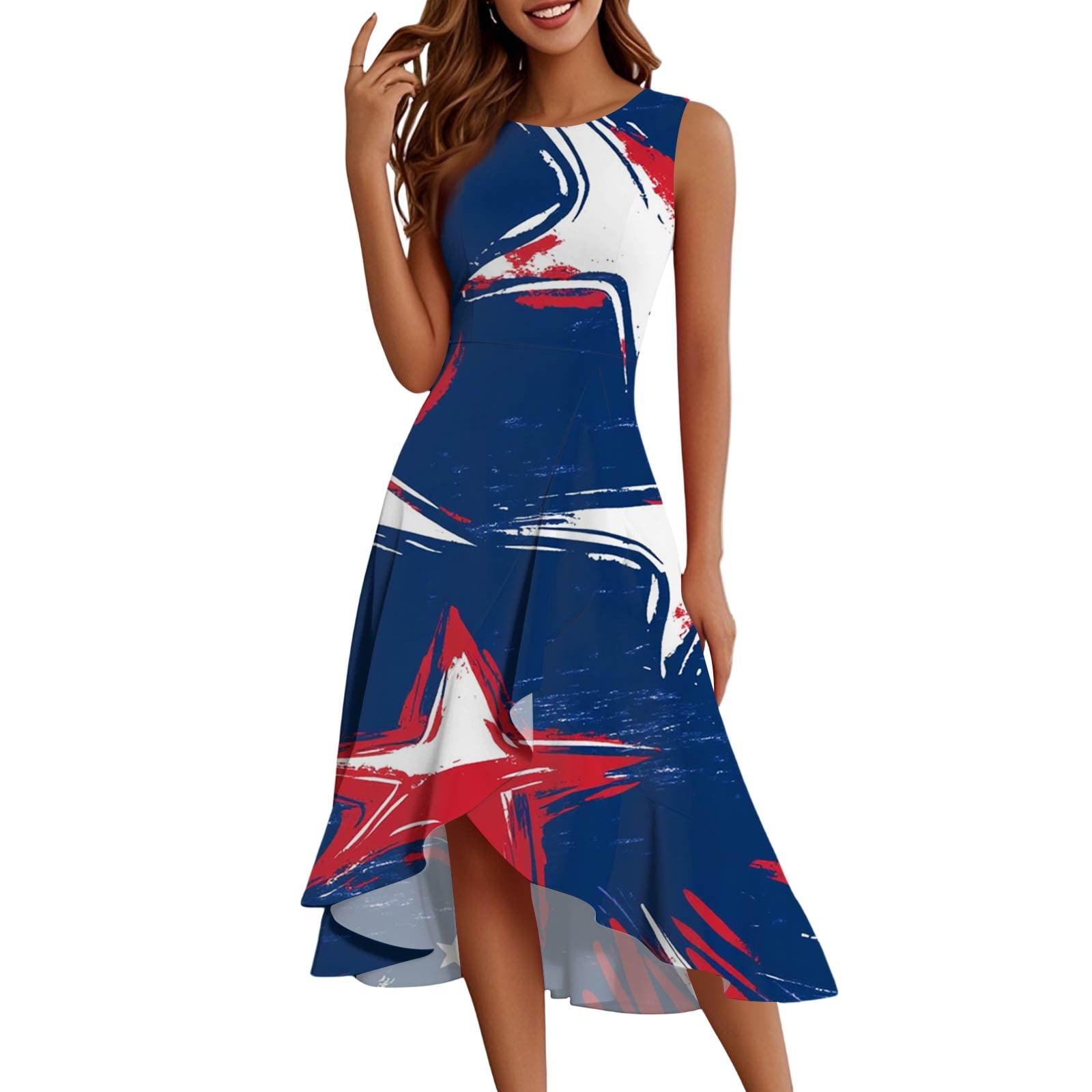 DBAIXID Independence Day Womens Dress Crew Neck USA American Flag 1776 ...