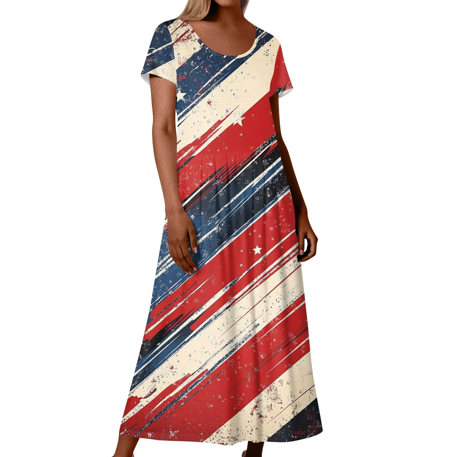 DBAIXID Independence Day Womens Dress Short Sleeve 1776 Patriotic USA ...