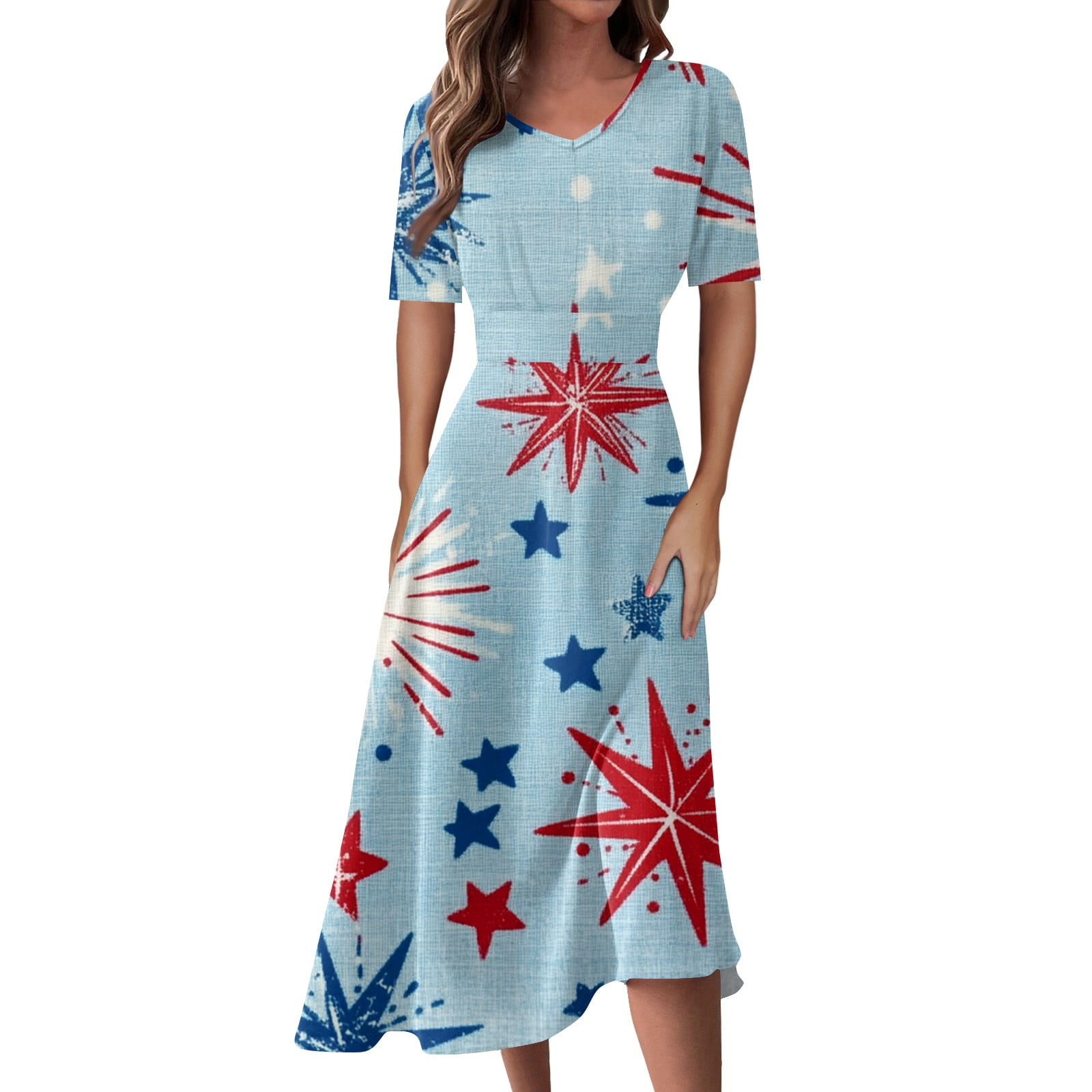 DBAIXID Independence Day Womens Dress Short Sleeve Red White and Blue ...