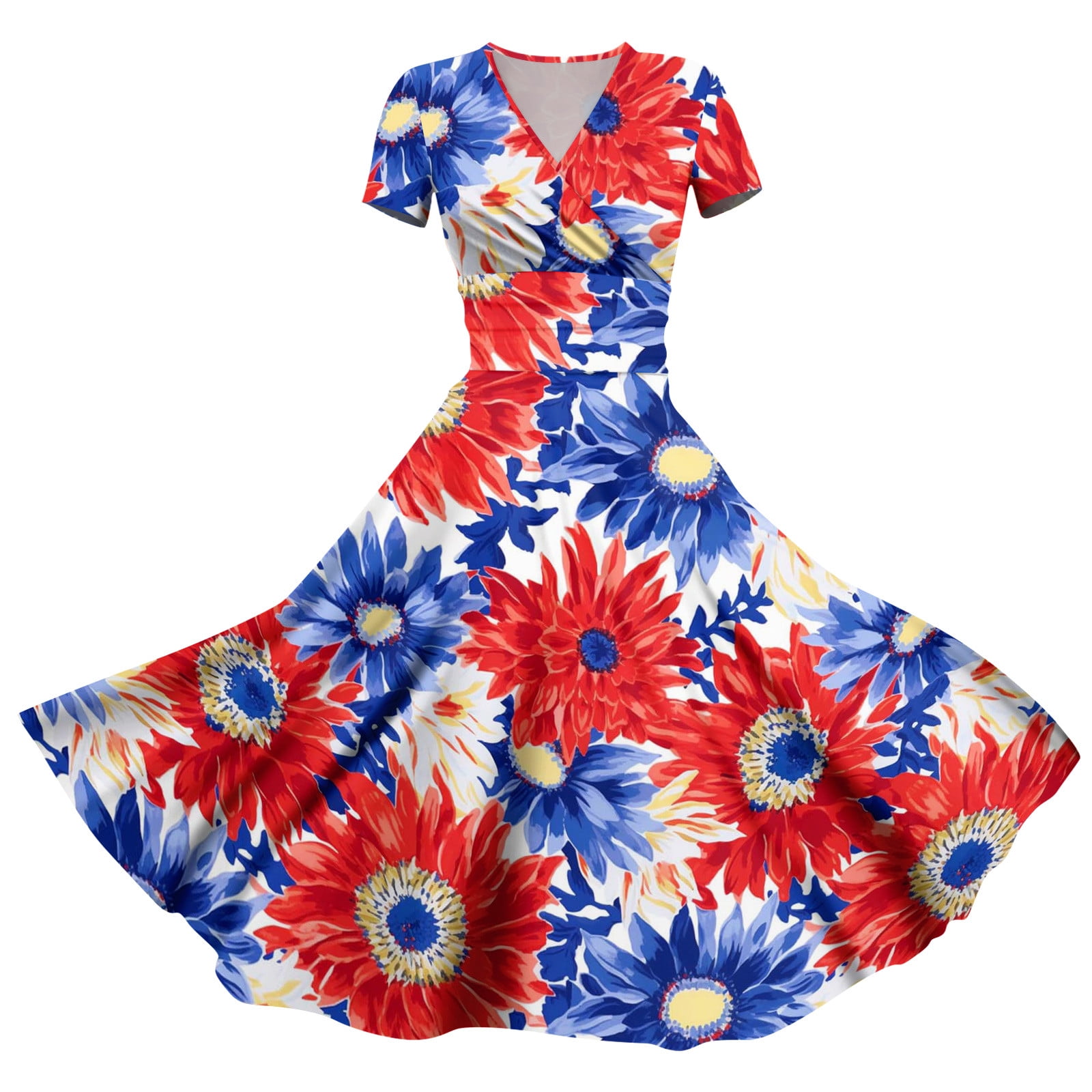 DBAIXID Independence Day Womens Dress Short Sleeve USA American Flag ...