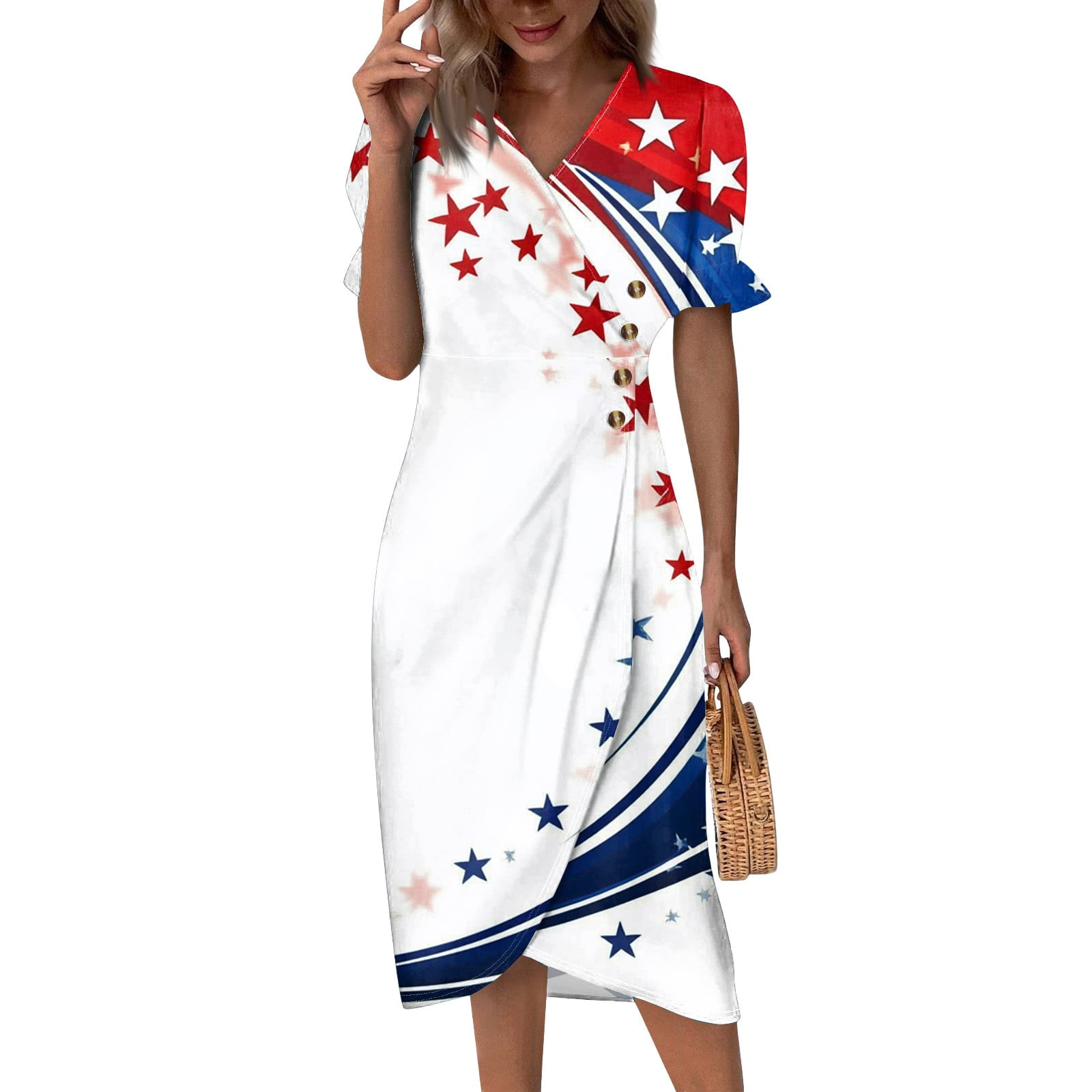 DBAIXID Independence Day Womens Dress Short Sleeve USA American Flag ...