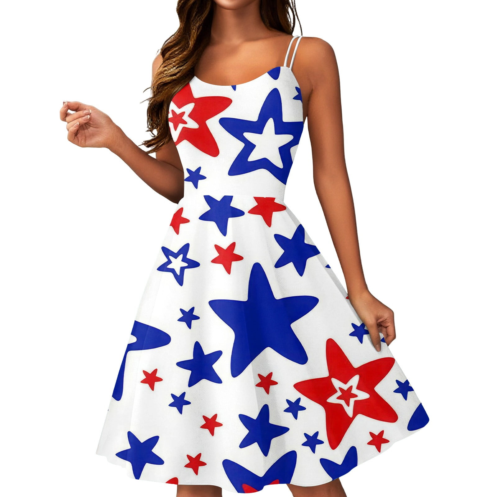 DBAIXID Independence Day Womens Dress Sleeveless Red White and Blue ...