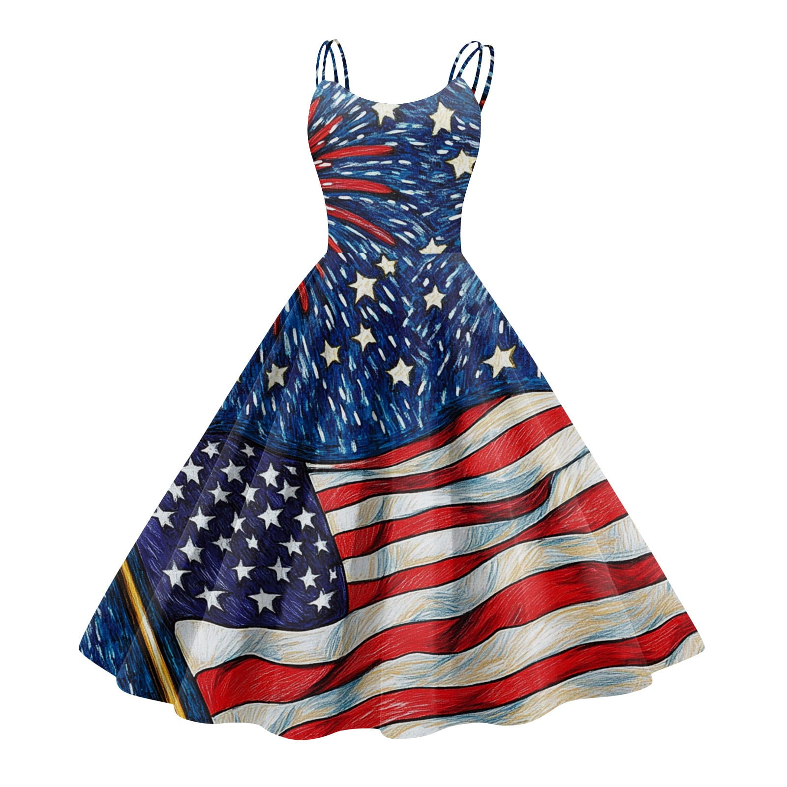 DBAIXID Independence Day Womens Dress Sleeveless USA American Flag Plus ...
