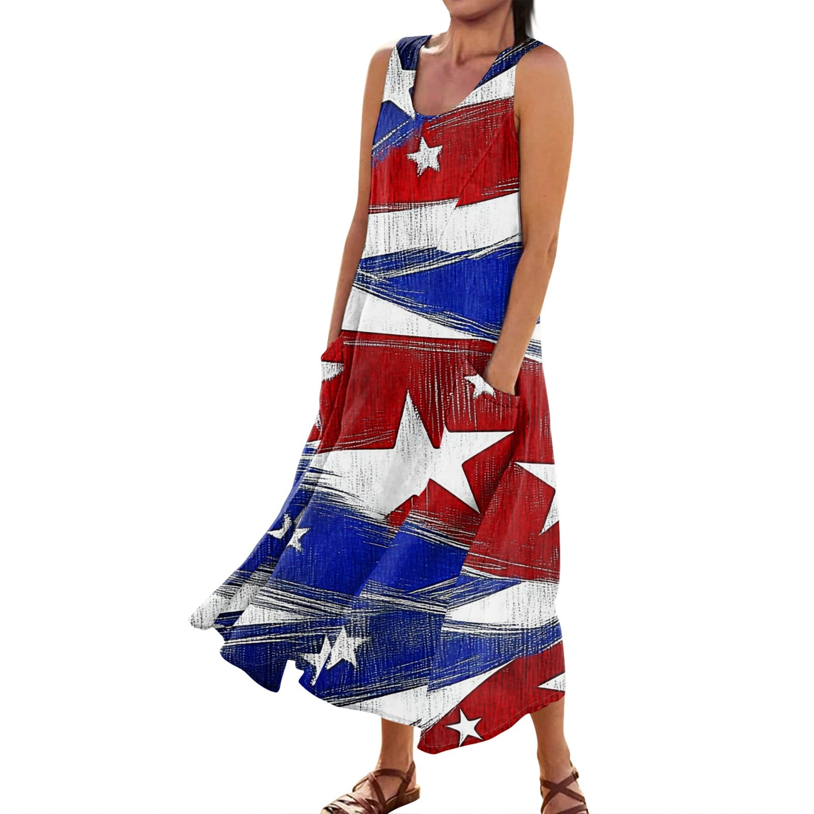 DBAIXID Independence Day Womens Dress Sleeveless USA American Flag Plus ...