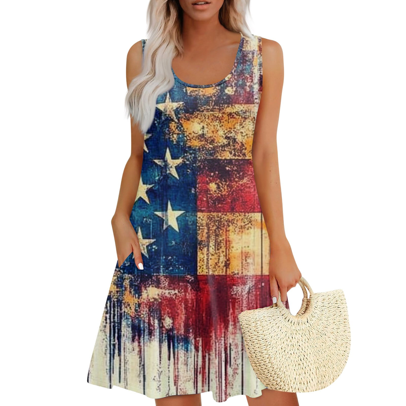 DBAIXID Independence Day Womens Dress Square Neckline 1776 Patriotic ...