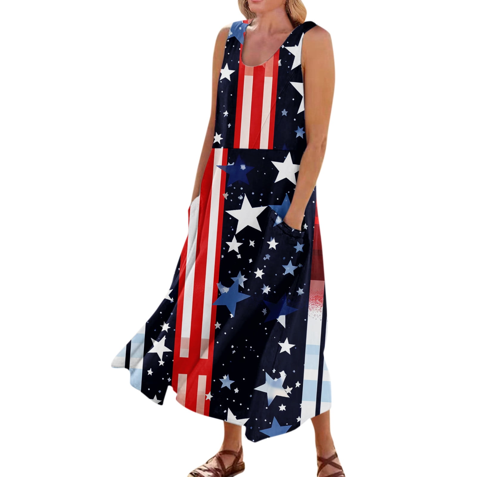 DBAIXID Independence Day Womens Dress V-Neck 1776 Patriotic Plus Size ...