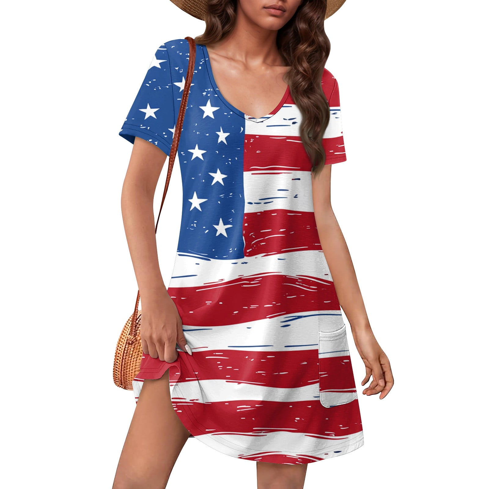 DBAIXID Independence Day Womens Dress V-Neck Plus Size Red White and ...