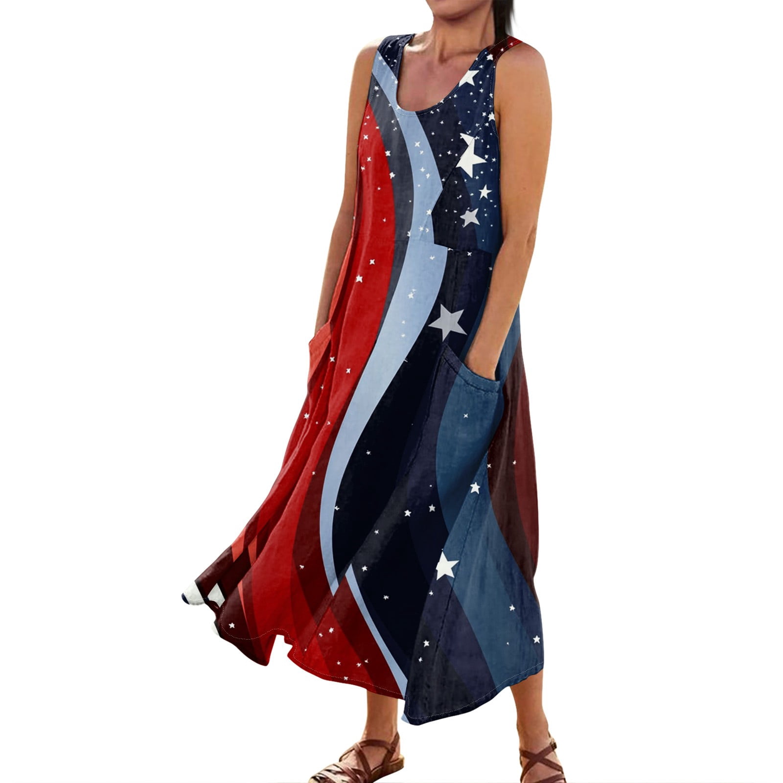DBAIXID Independence Day Womens Dress V-Neck Red White and Blue USA ...