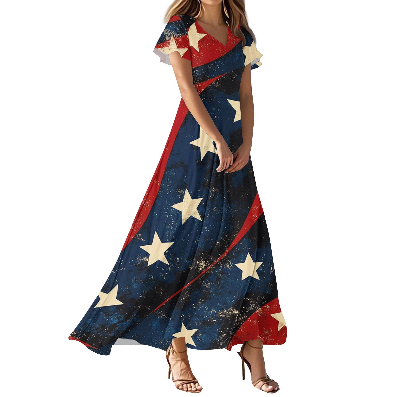 DBAIXID Independence Day Womens Dress V-Neck USA American Flag 1776 ...