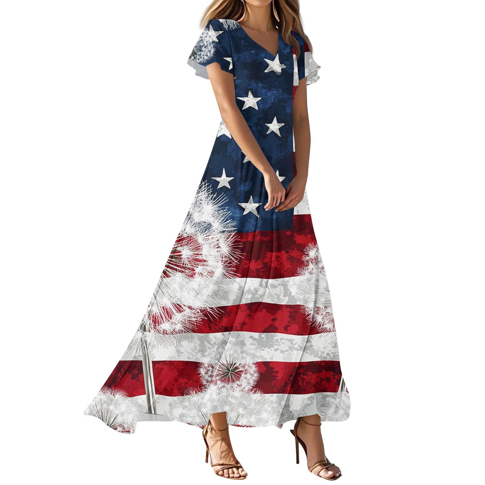 DBAIXID Independence Day Womens Dress V-Neck USA American Flag 1776 ...