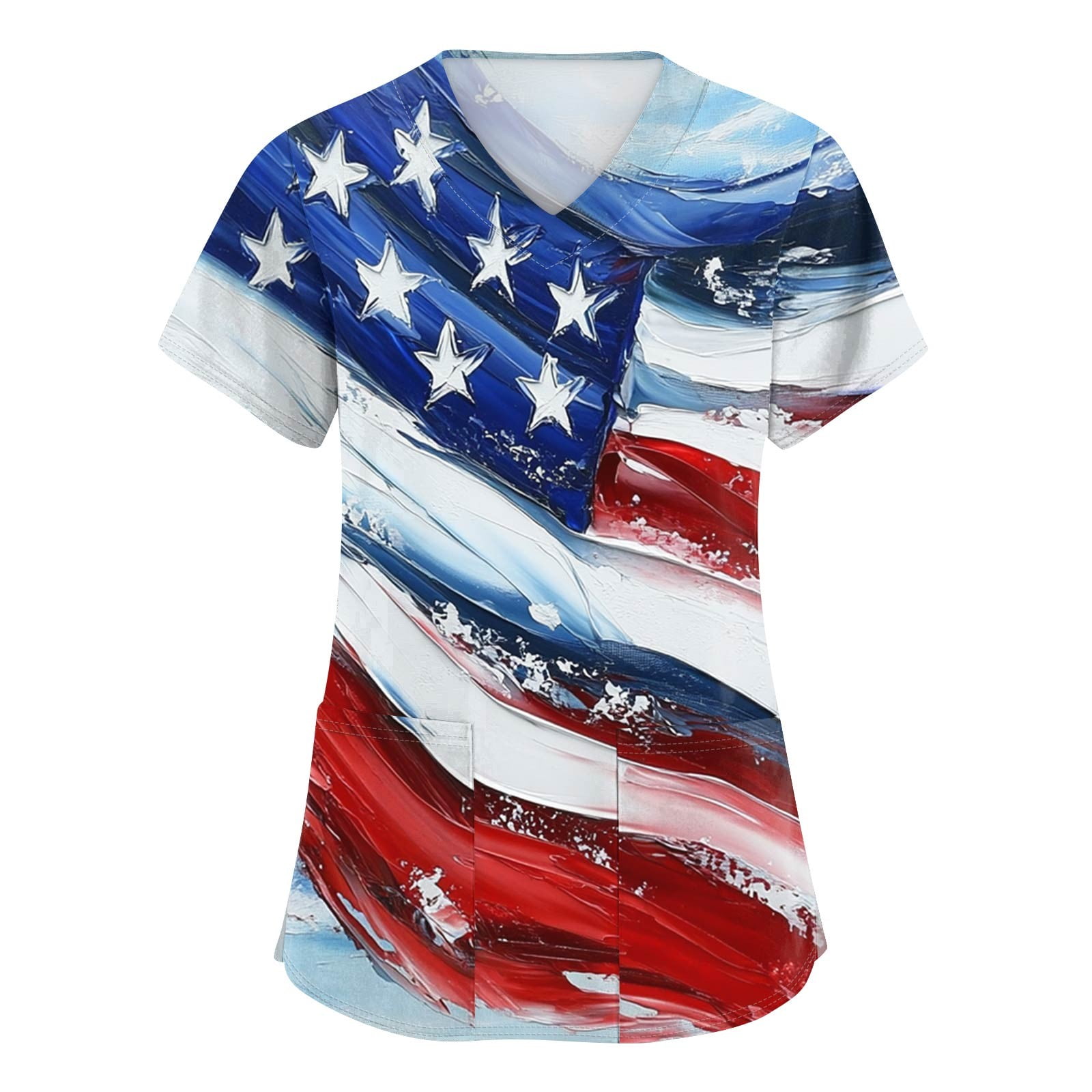 DBAIXID July 4th Scrub Tops for Women Red White and Blue Patriotic ...