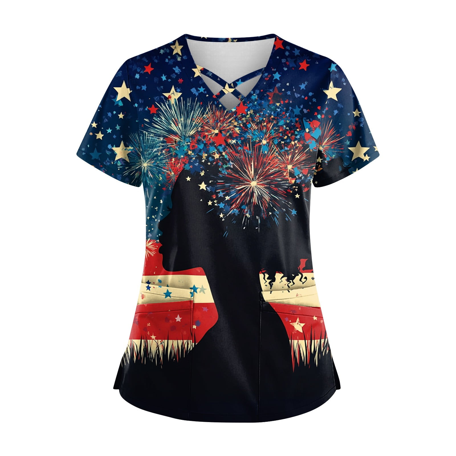 DBAIXID July 4th Scrubs for Women American Flag Red, White & Bold Scrub ...