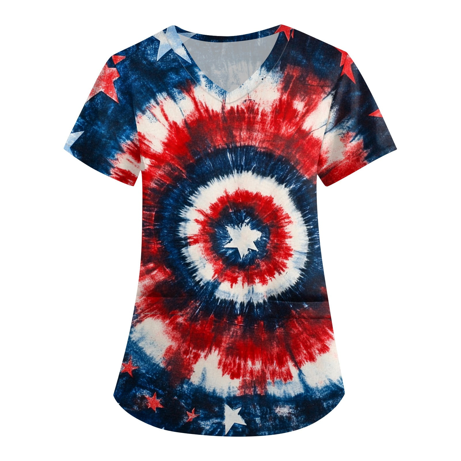 DBAIXID July 4th Scrubs Womens Red White and Blue Eagle's Flight Scrub Shirts with Pockets V ...
