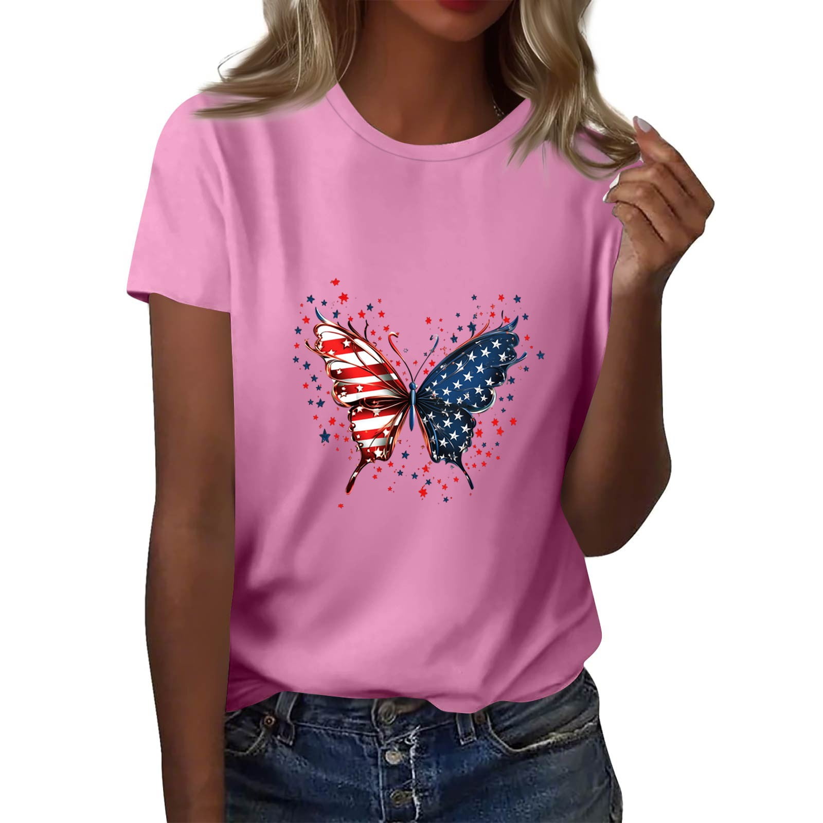 DBAIXID July 4th Shirts for Women Red White and Blue Star-Spangled Tops ...